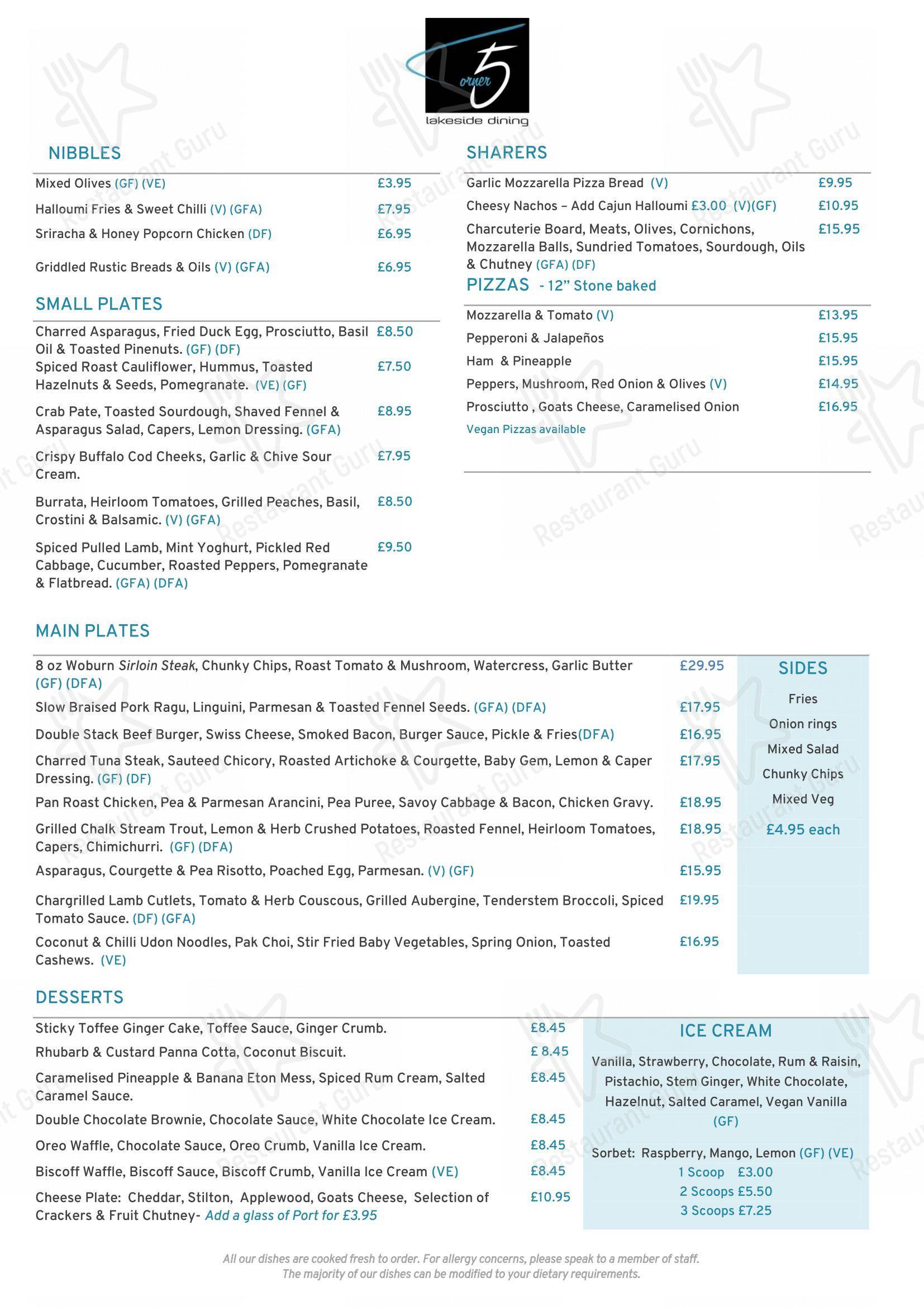 Menu at Corner 5 Restaurant, Bedford