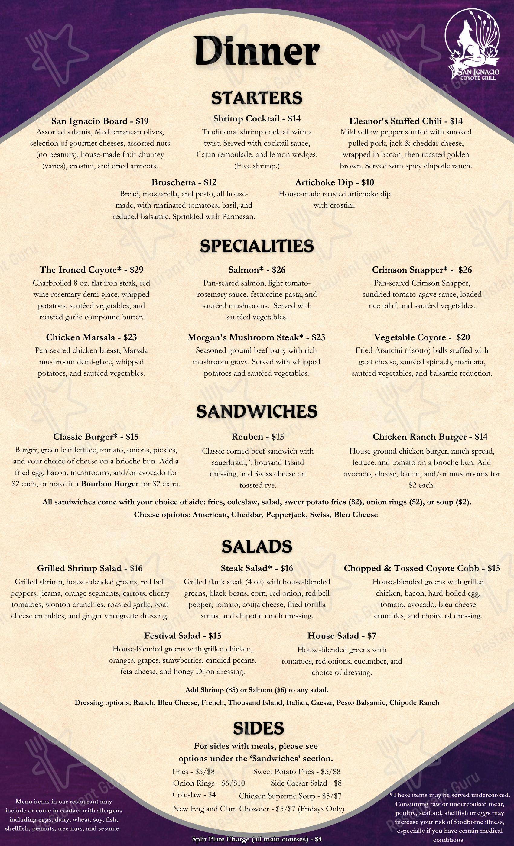 Menu at Coyote Grill at San Ignacio Golf Club, Green Valley, S Camino ...