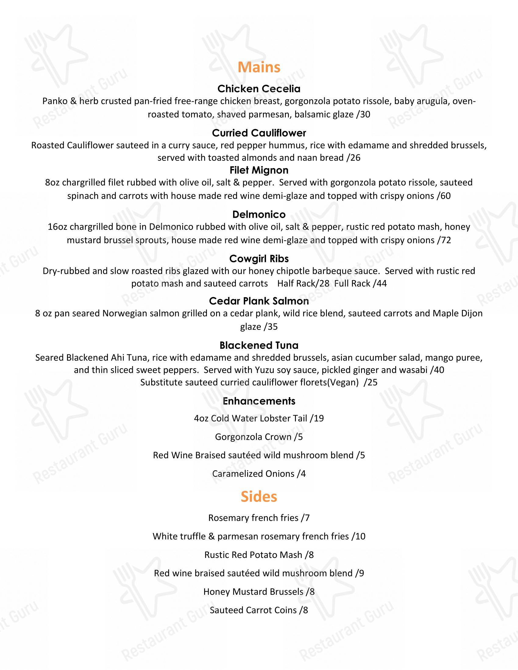 Menu at Dina's restaurant, Ellicottville