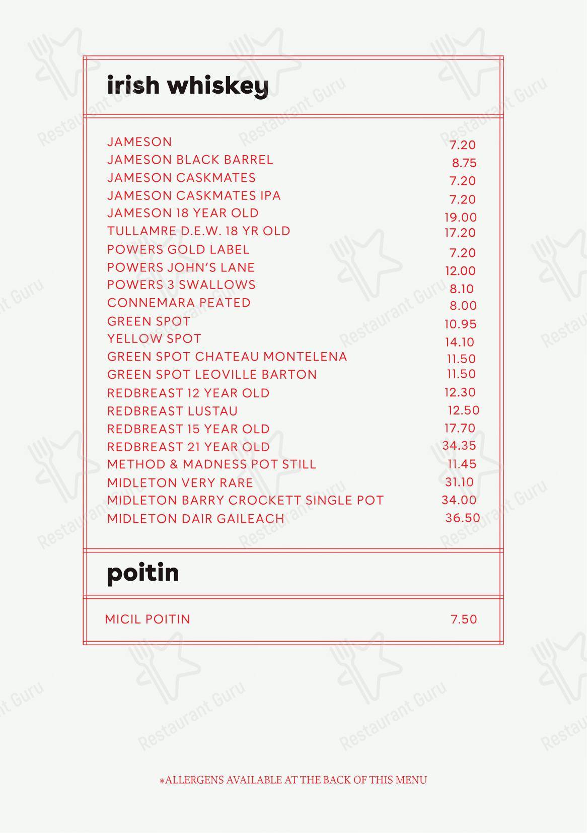 Menu at Doolally restaurant, Dublin