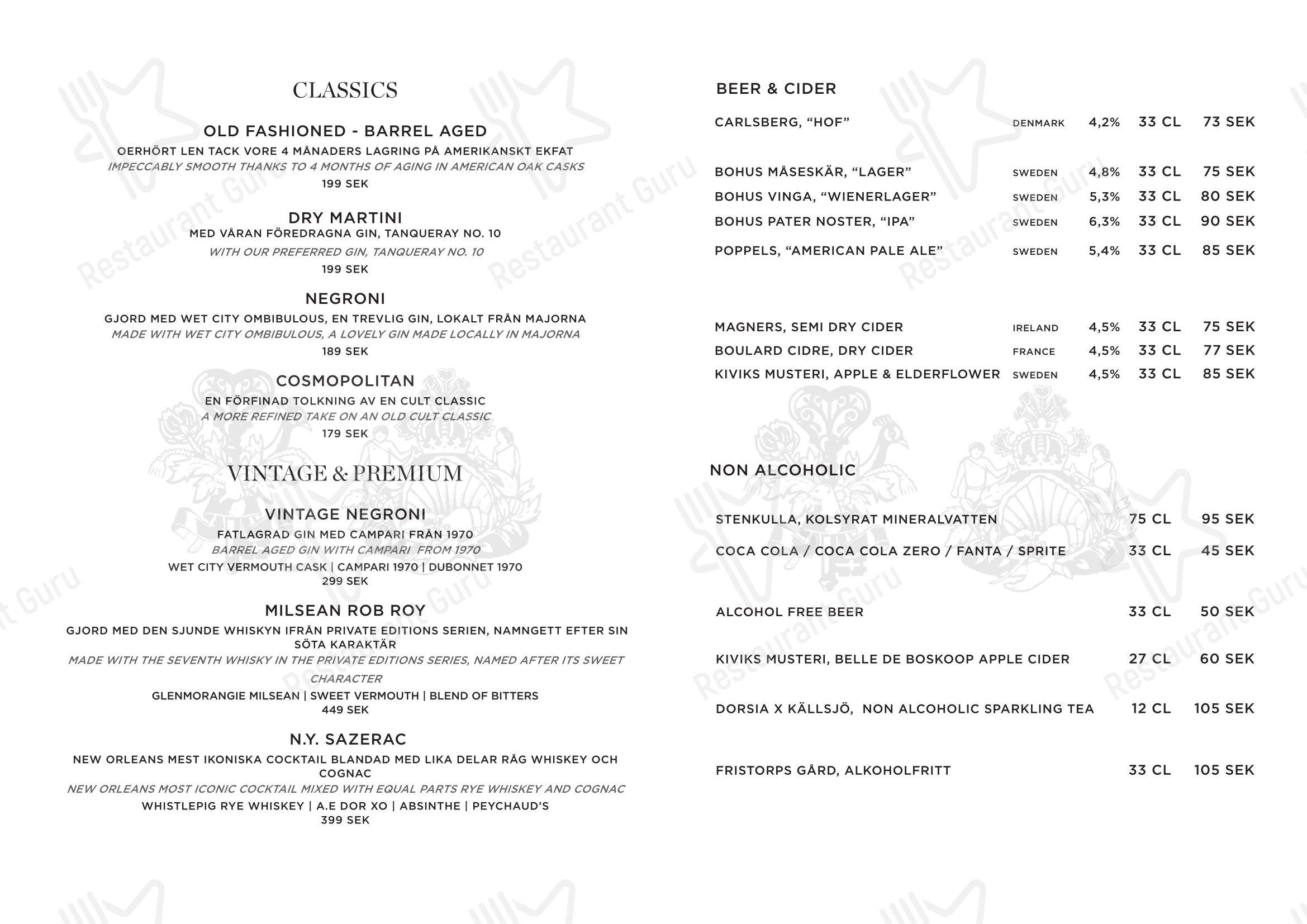 Menu at Dorsia Hotel & Restaurant, Gothenburg