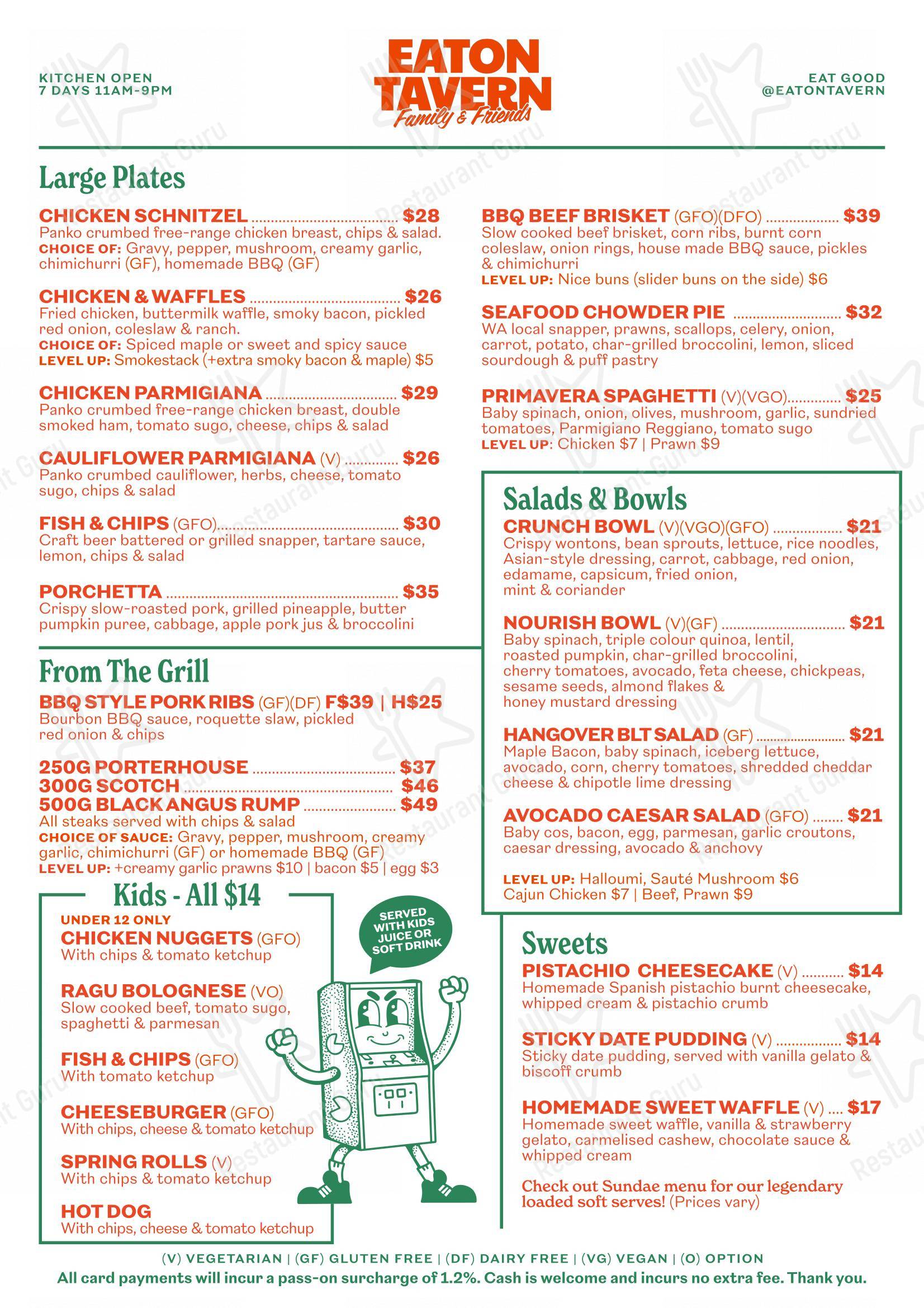 Menu at Eaton Tavern restaurant, Eaton, 1 Albatross Cres