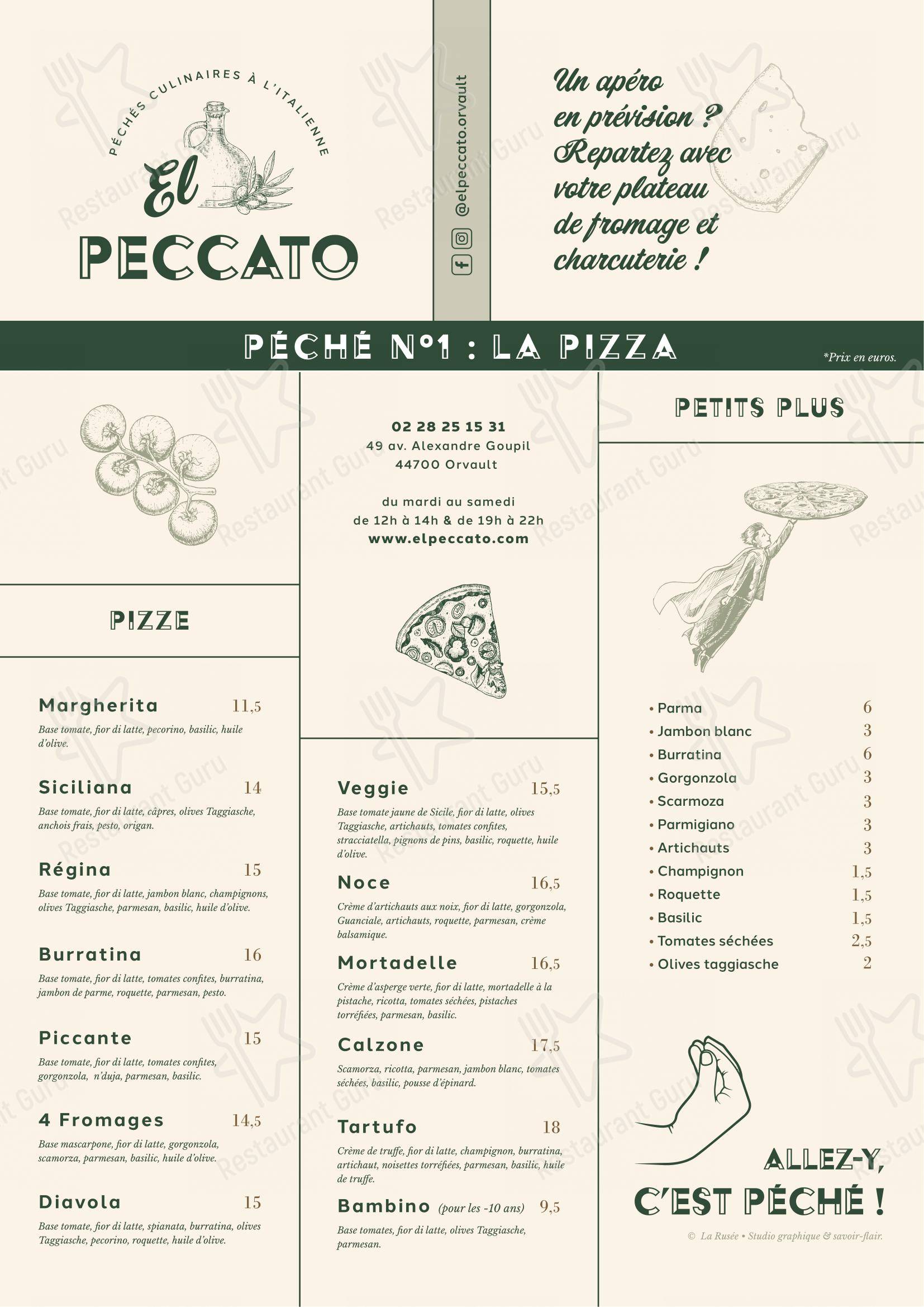Menu au El Peccato restaurant, Orvault