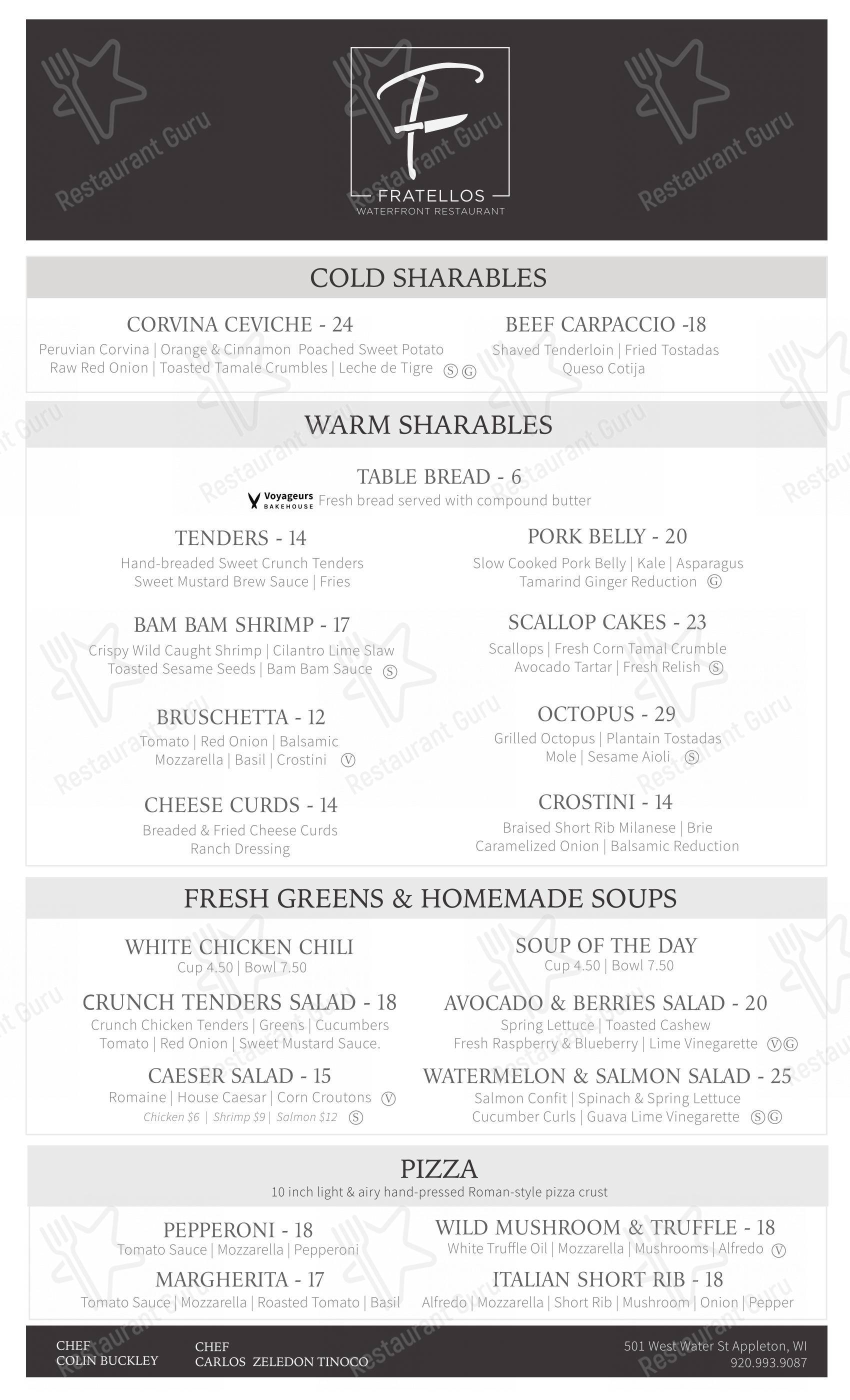 Menu at Fratellos Riverfront Restaurant, Appleton