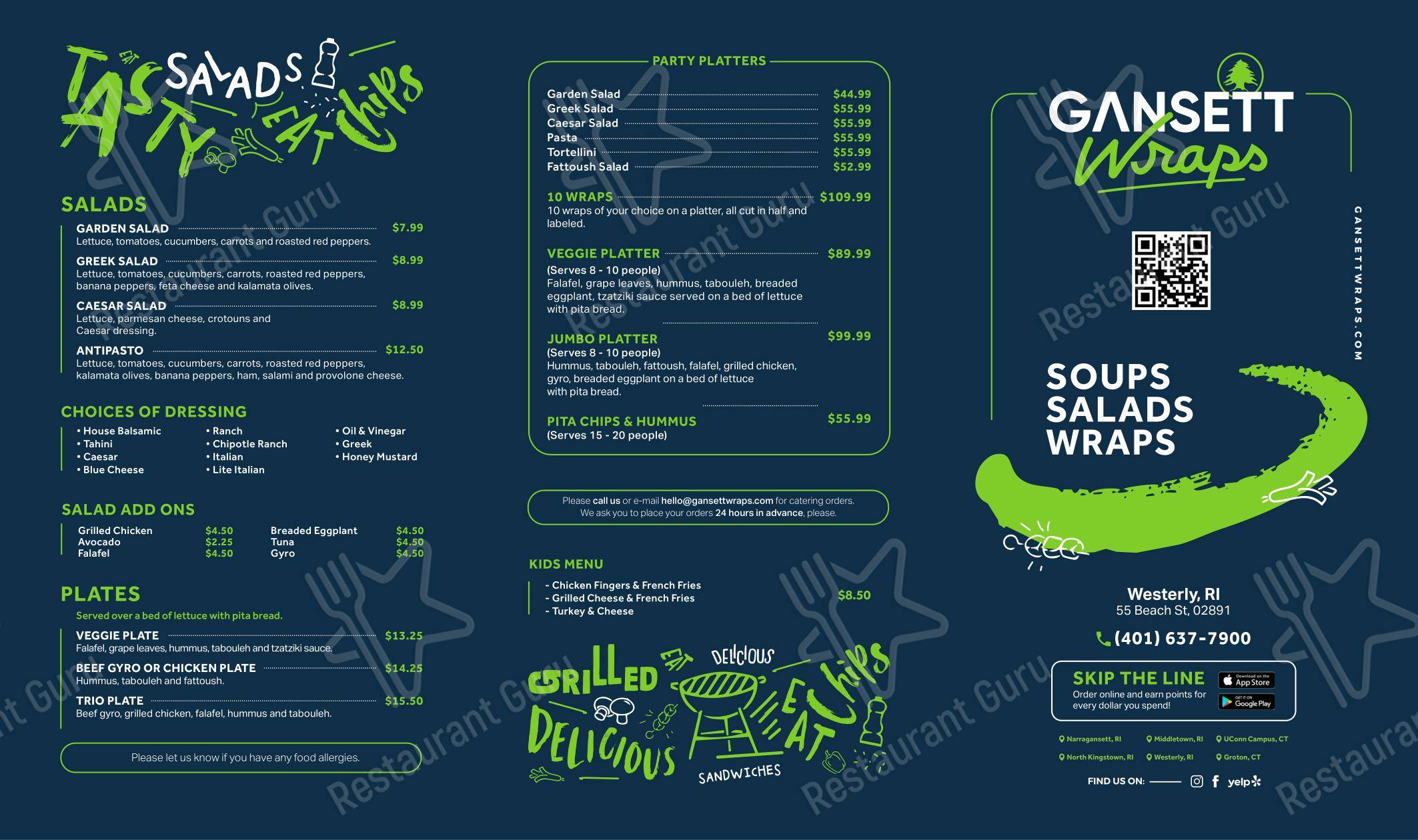 Menu at Gansett Wraps restaurant, Narragansett