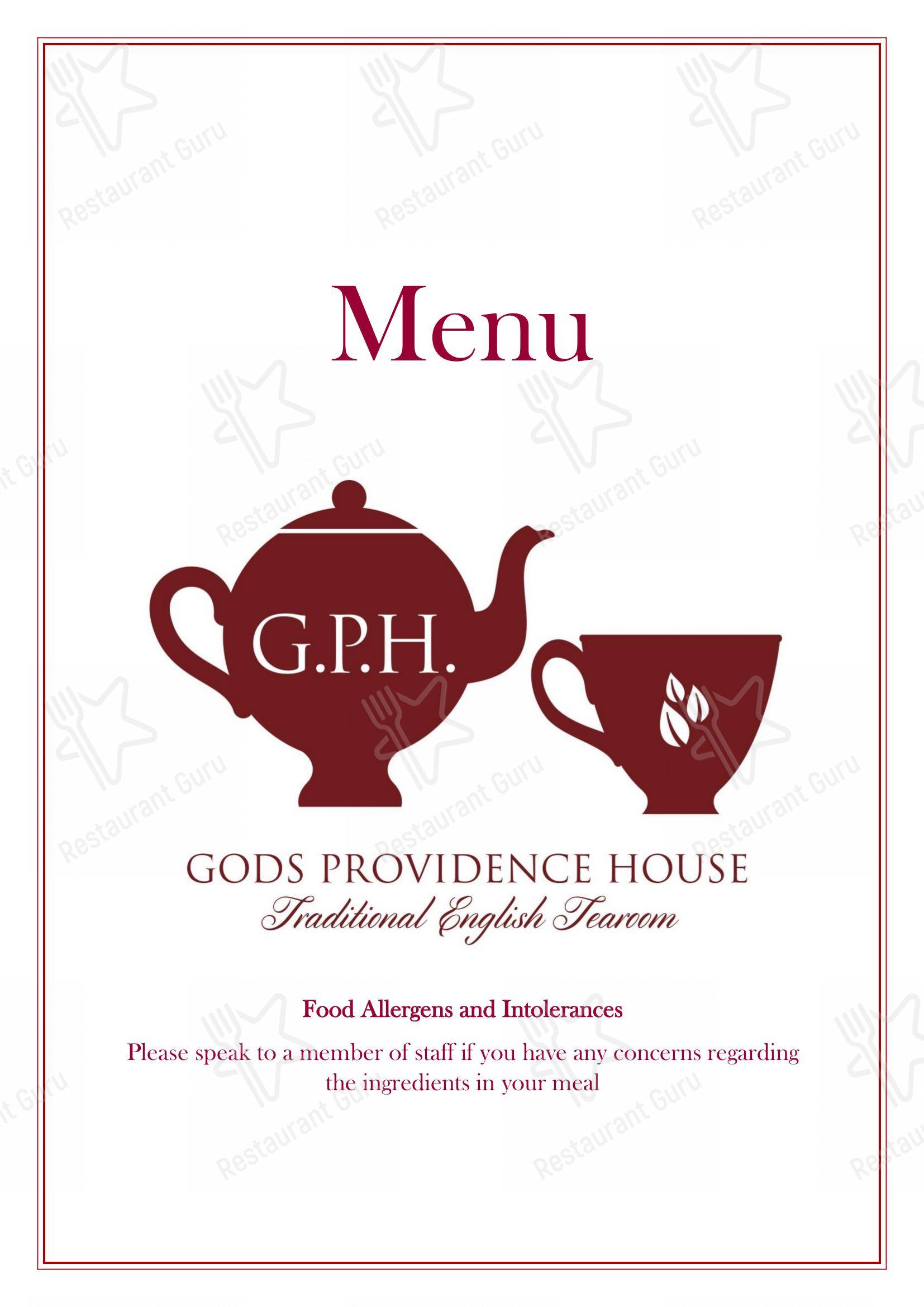 Menu at God's Providence House cafe, Newport