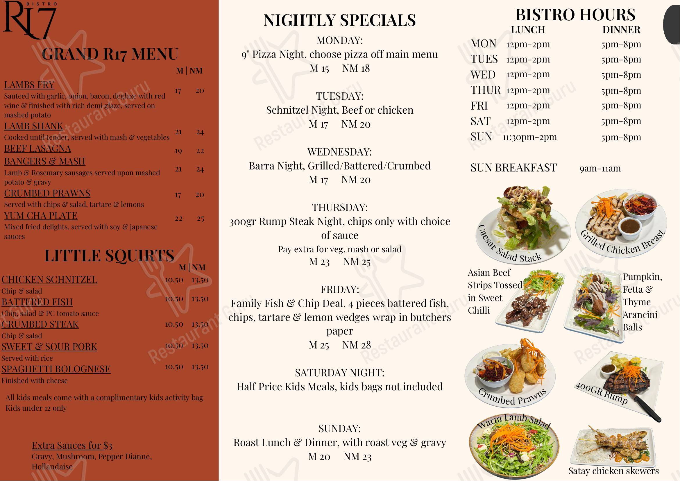 Menu at Goosies Sport & Recreation Club, North Mackay