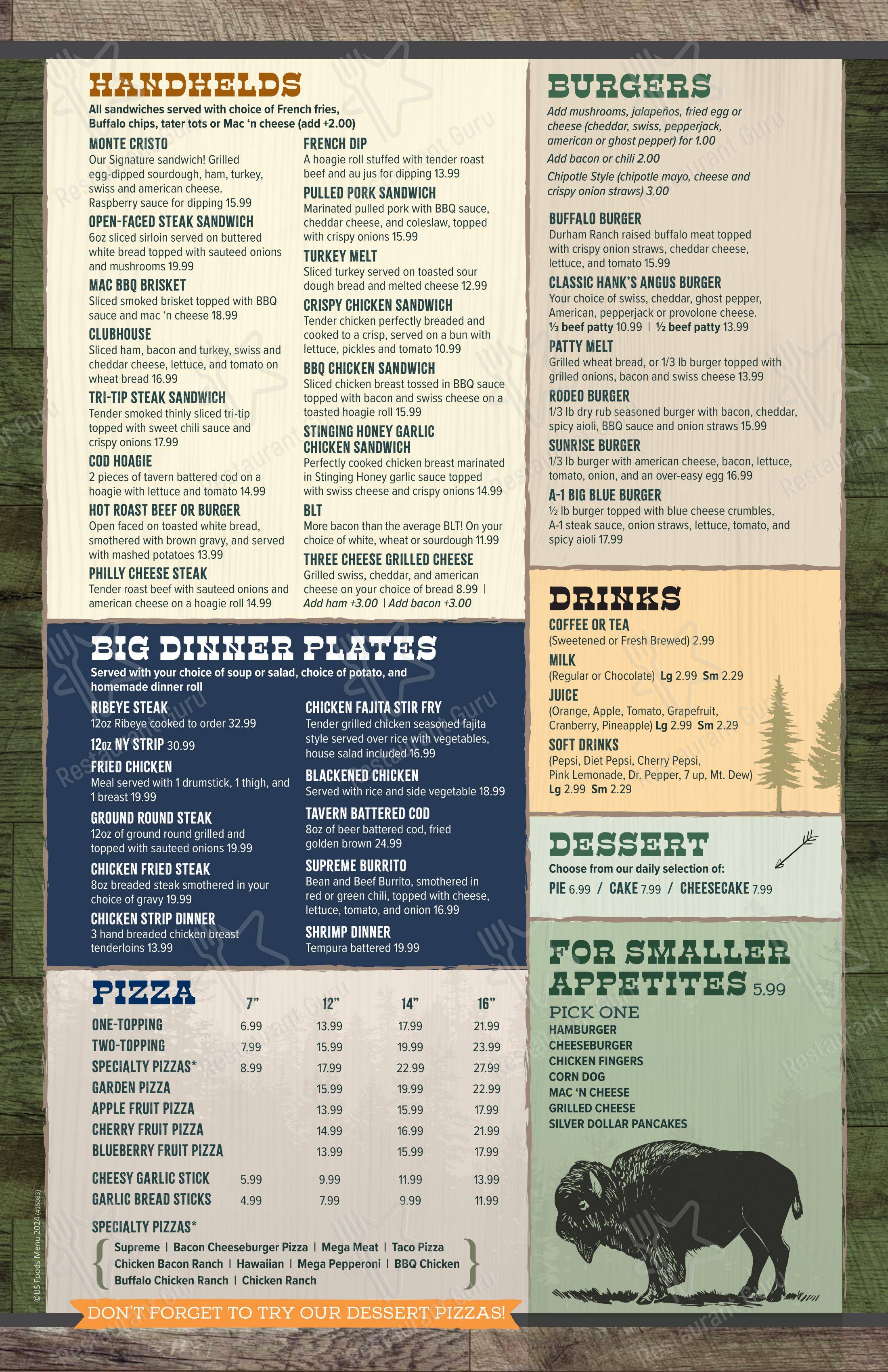 Menu at Hanks Roadside Bar and Grill, Wright