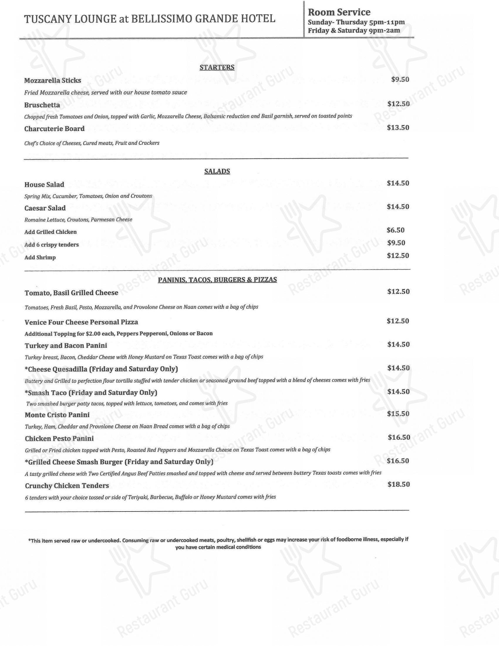 Menu at The Tuscany Lounge pizzeria, Stonington