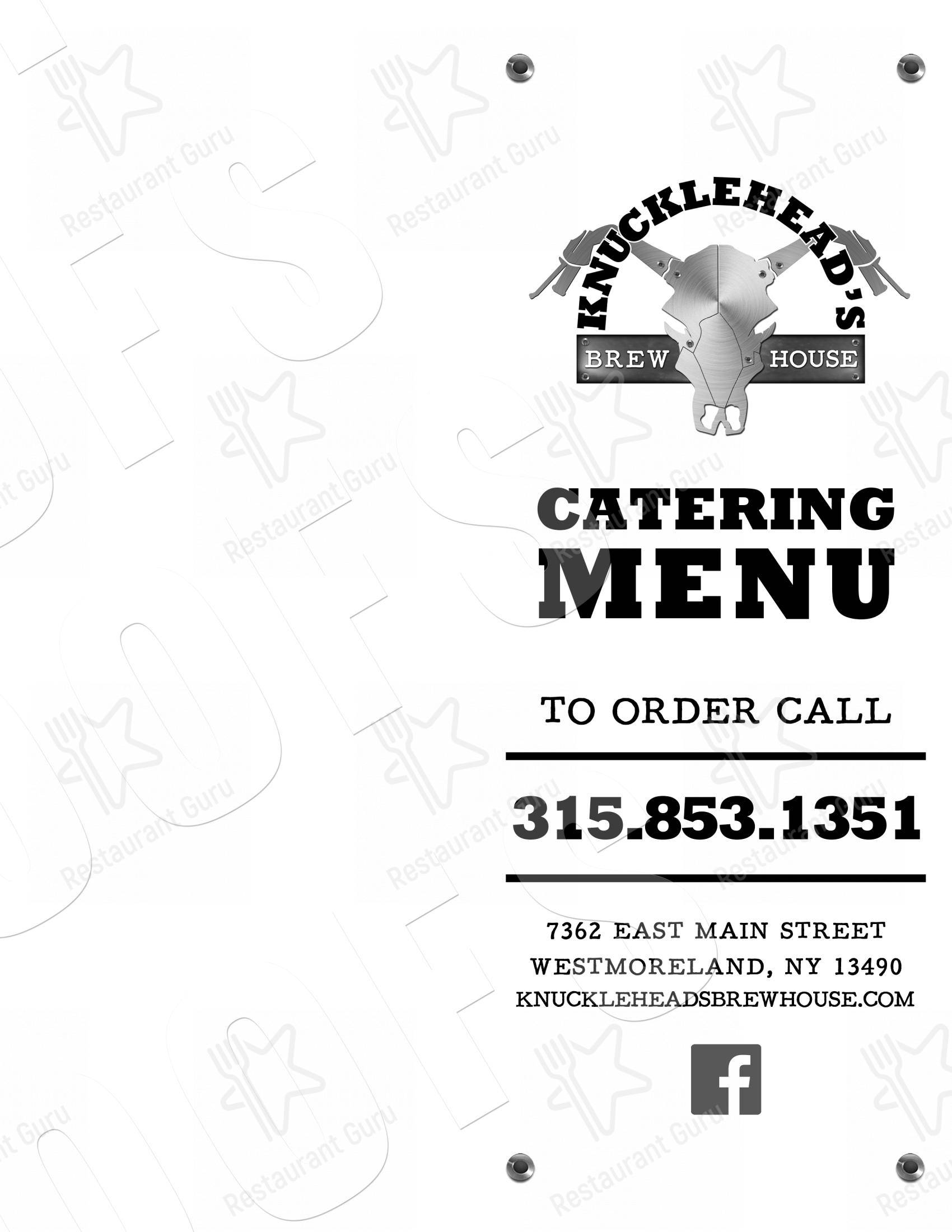 Menu at Knucklehead's Brew House pub & bar, Westmoreland