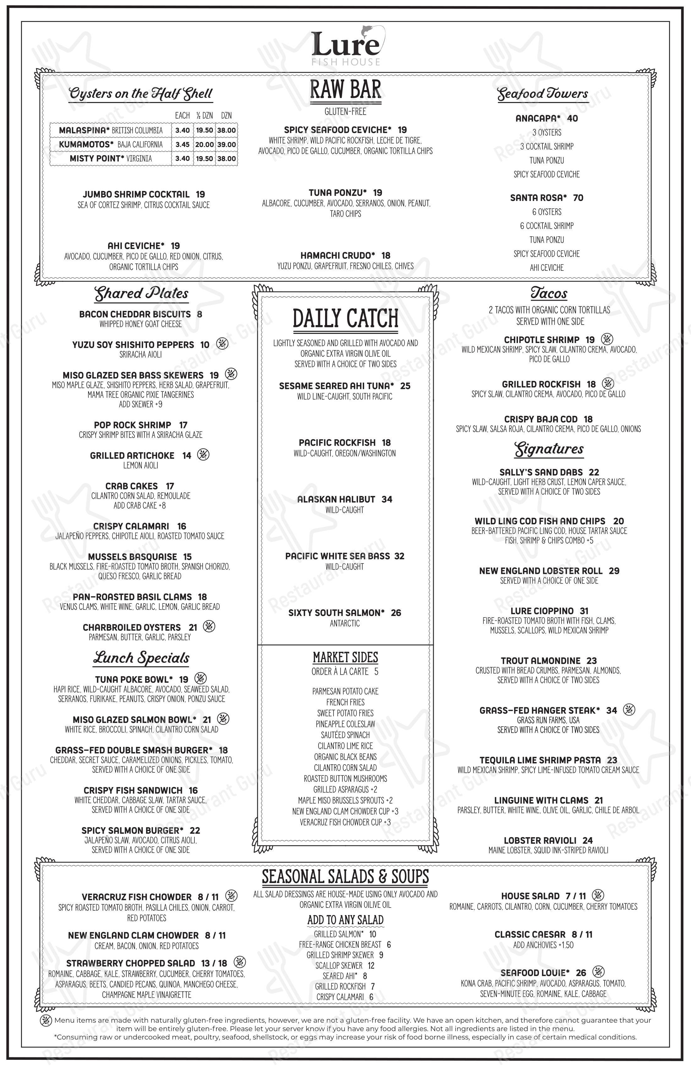 Menu at Lure Fish House pub & bar, Westlake Village