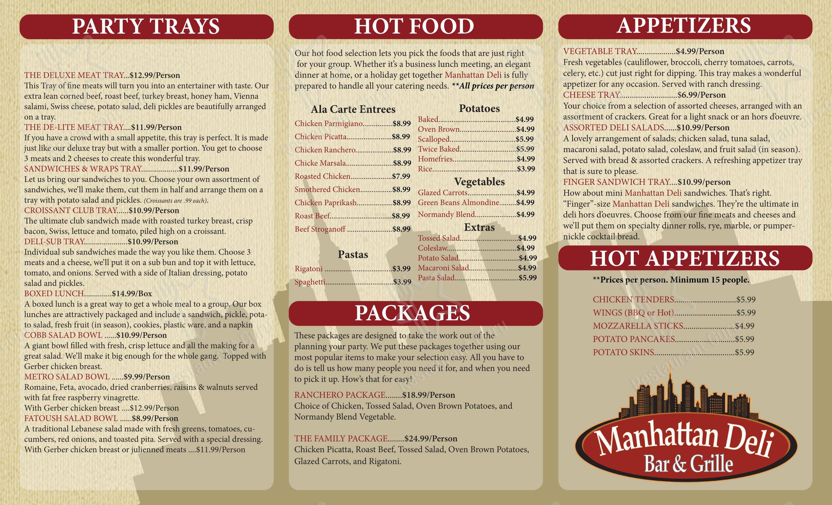 Menu at Manhattan Deli Bar & Grille, Willoughby, Ridge Rd