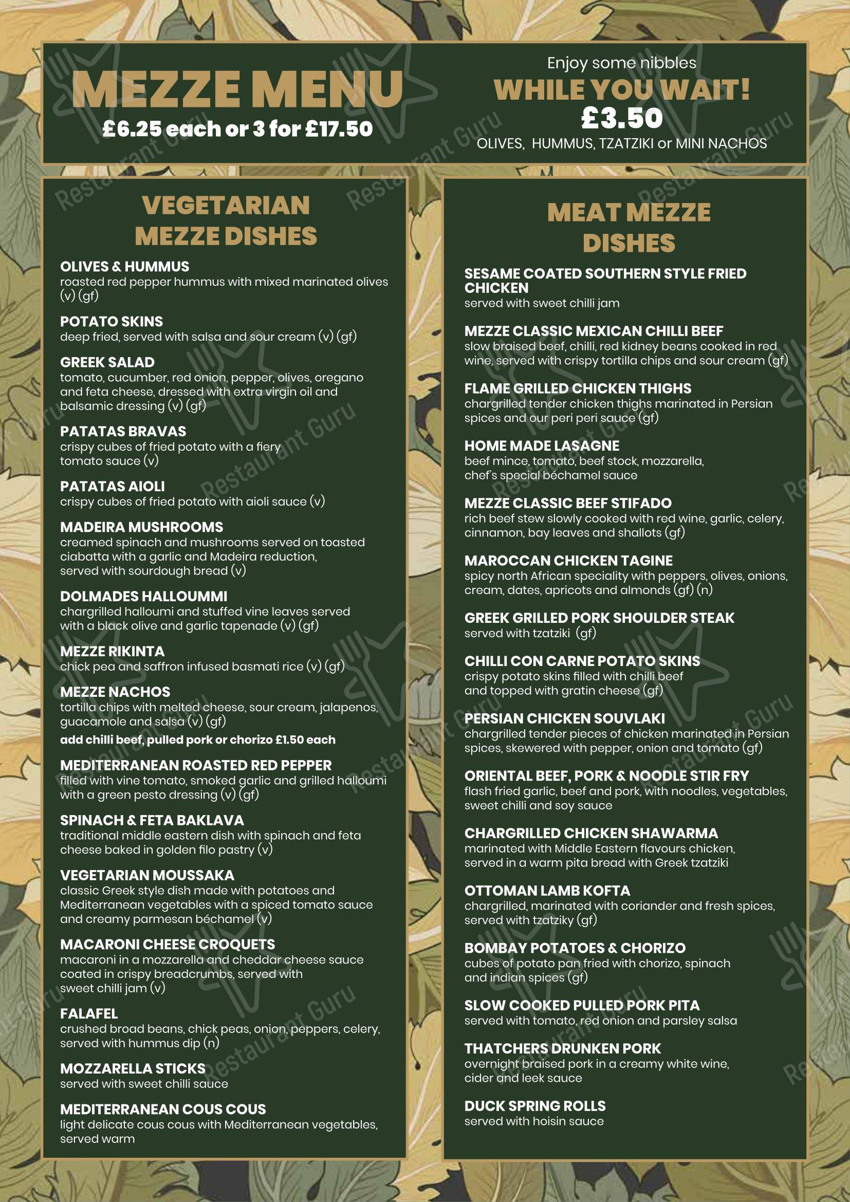 Menu at Mezze Downend restaurant, Bristol