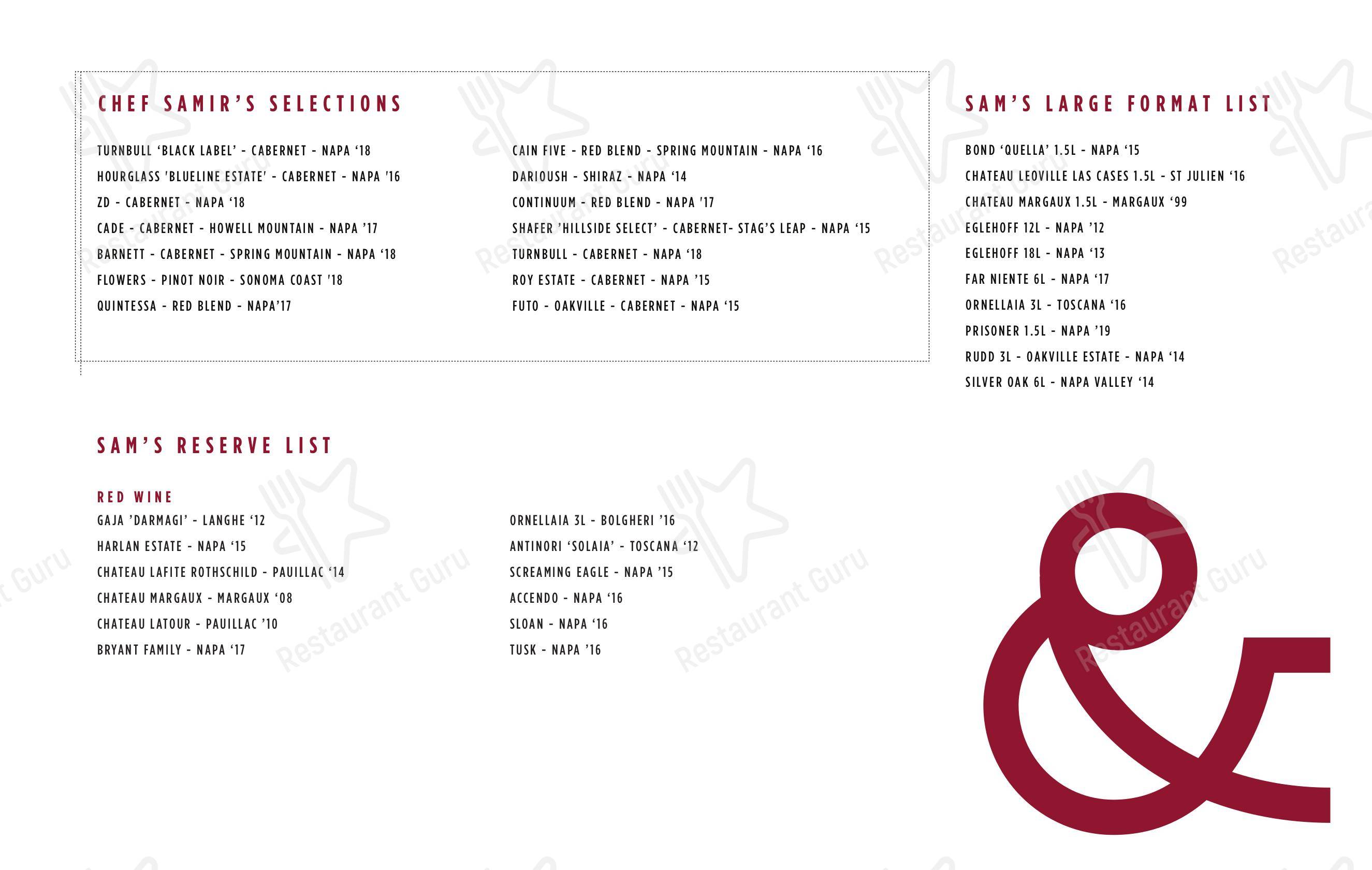 Menu at Nick & Sam's steakhouse, Dallas, Maple Ave