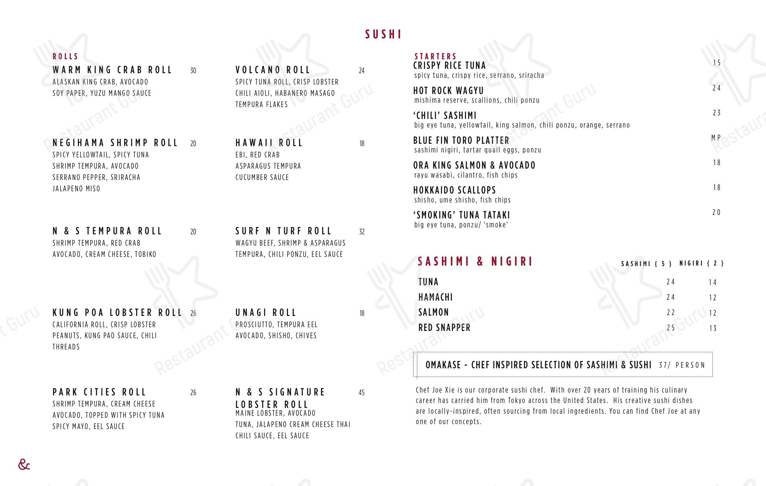Menu at Nick & Sam's steakhouse, Dallas, Maple Ave