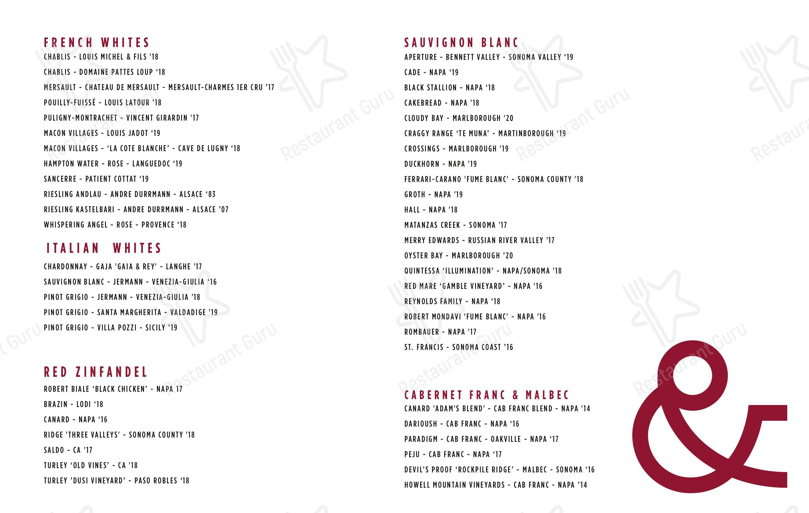 Menu at Nick & Sam's steakhouse, Dallas, Maple Ave
