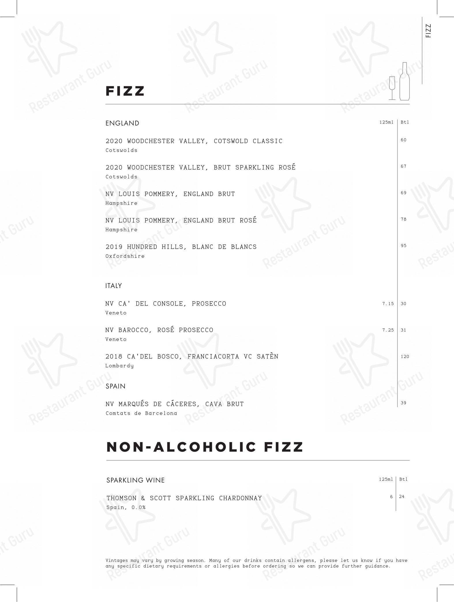 Menu at Pasture Birmingham restaurant, Birmingham