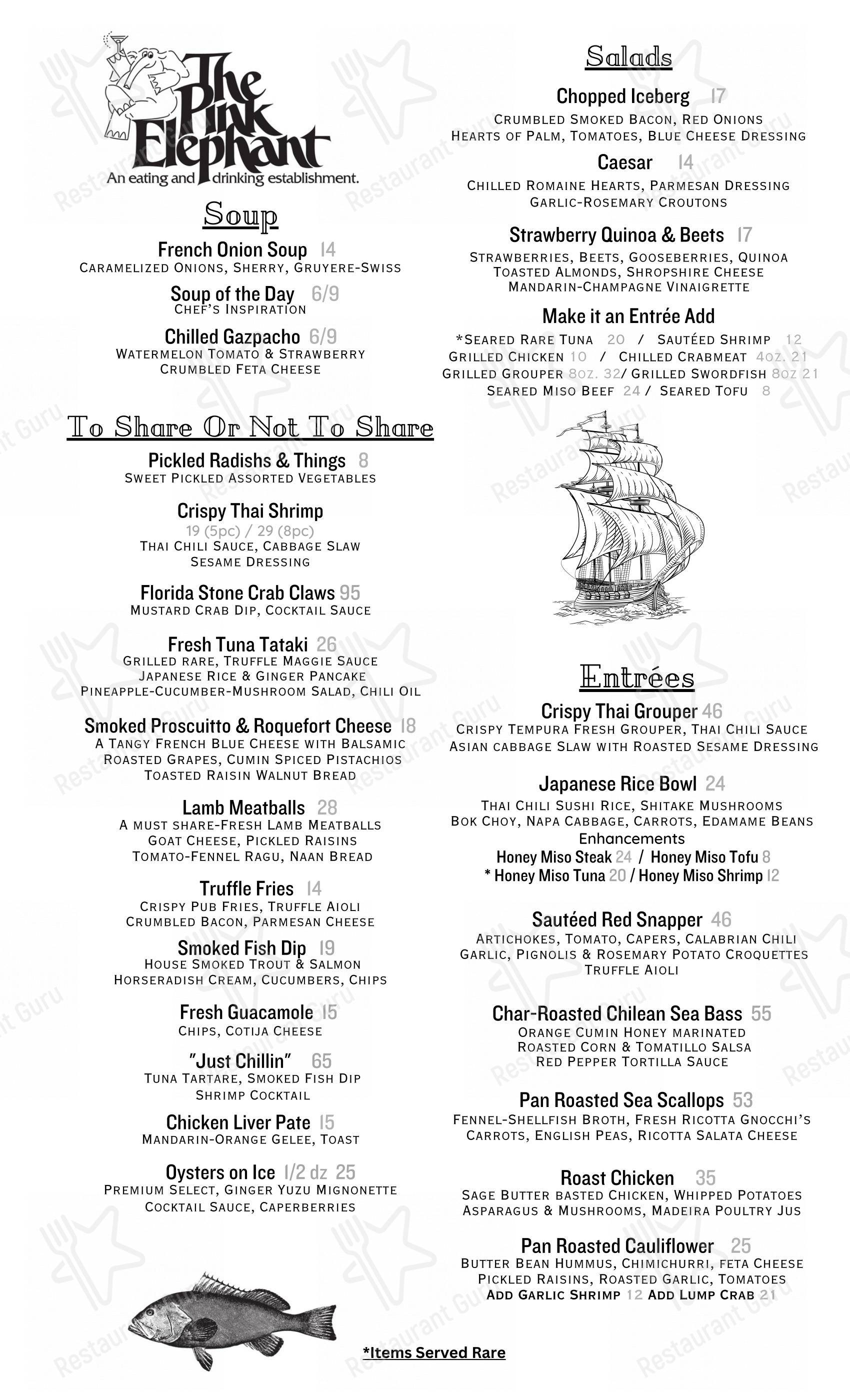 Menu at Pink Elephant pub & bar, Boca Grande