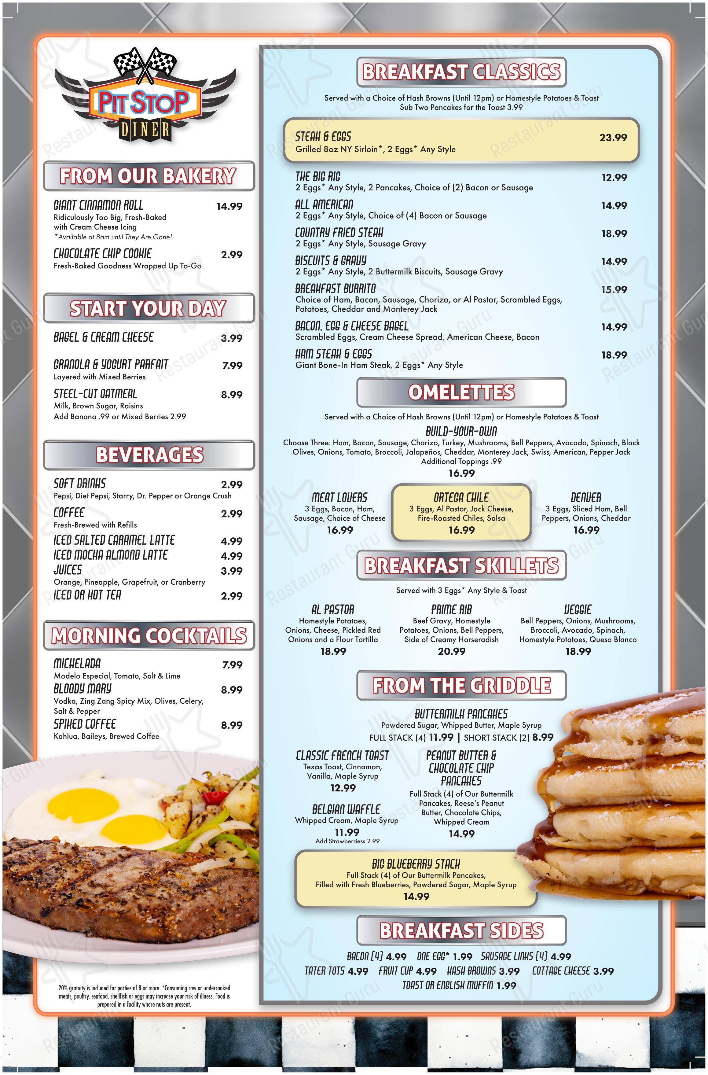 Menu at Pit Stop Diner pub & bar, Cabazon