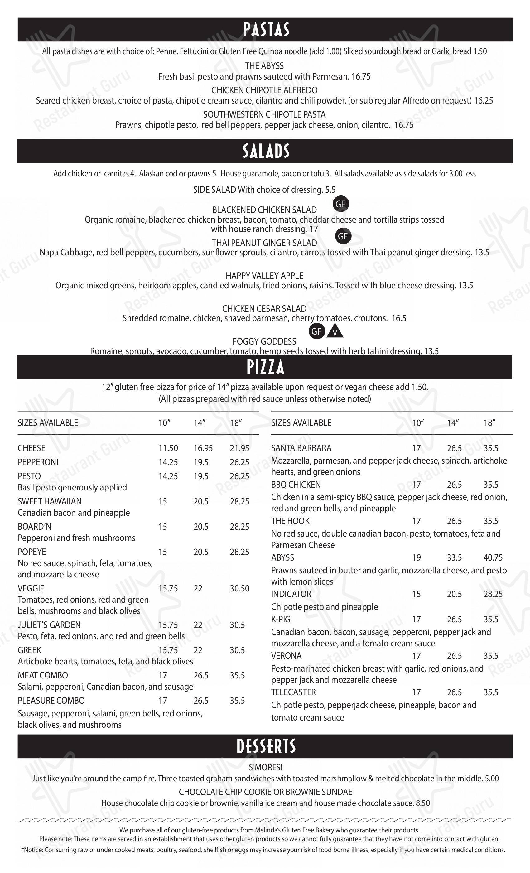 Menu at Pleasure Pizza East Side Eatery pizzeria, Santa Cruz, 800 41st Ave