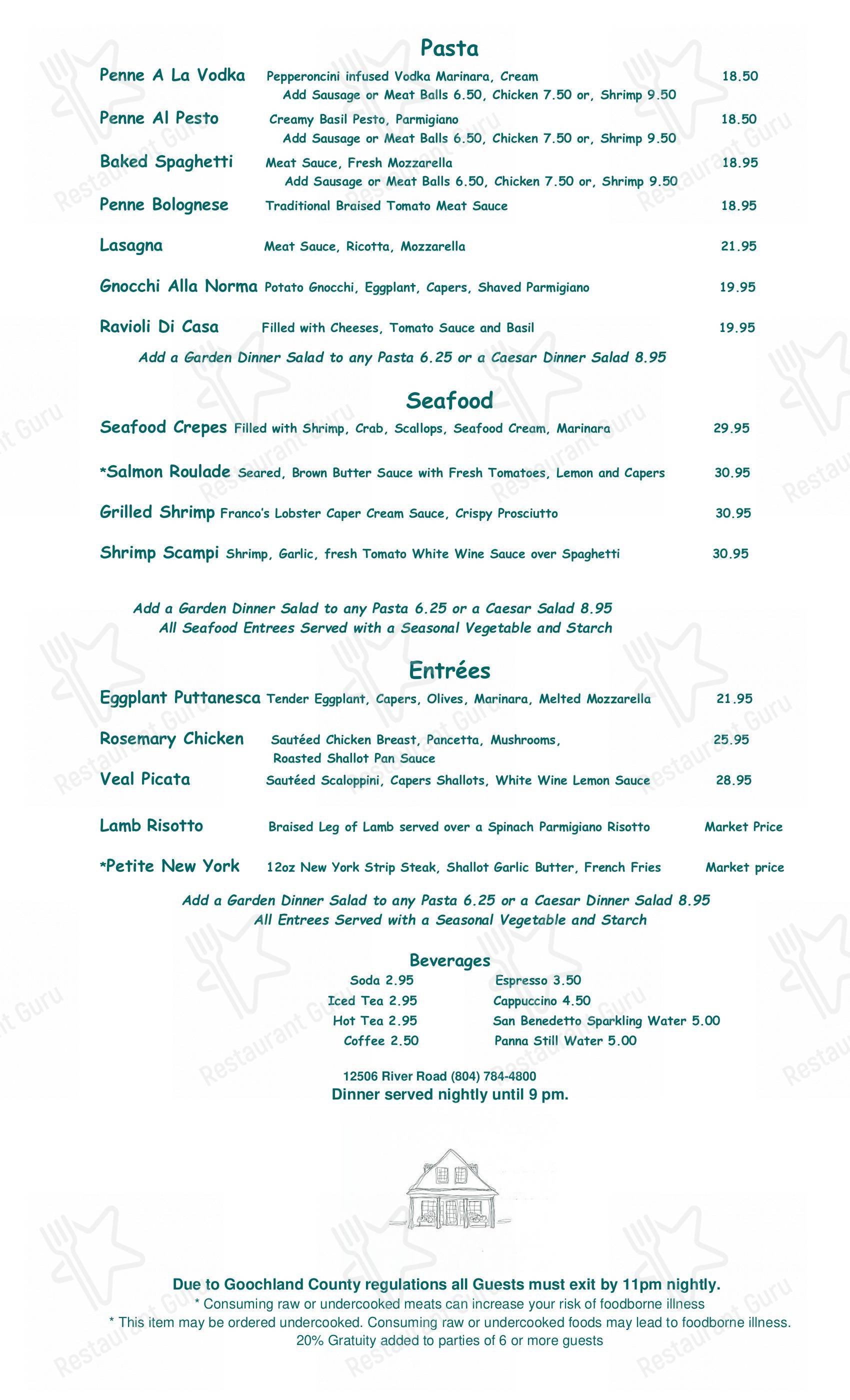 Menu at Portico Restaurant, Richmond, River Rd