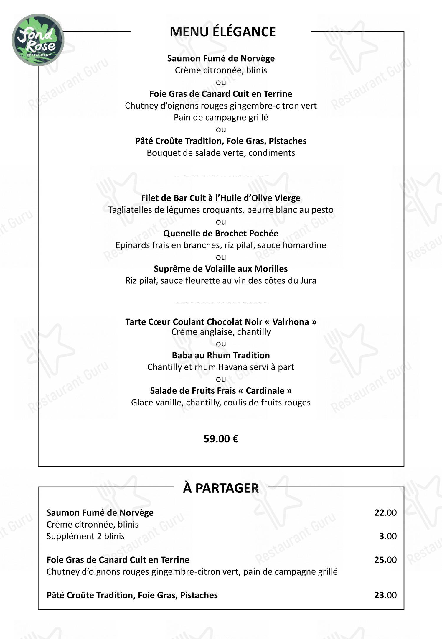 Menu au Restaurant Fond Rose - Bocuse, Caluire-et-Cuire, 25 chemin de ...