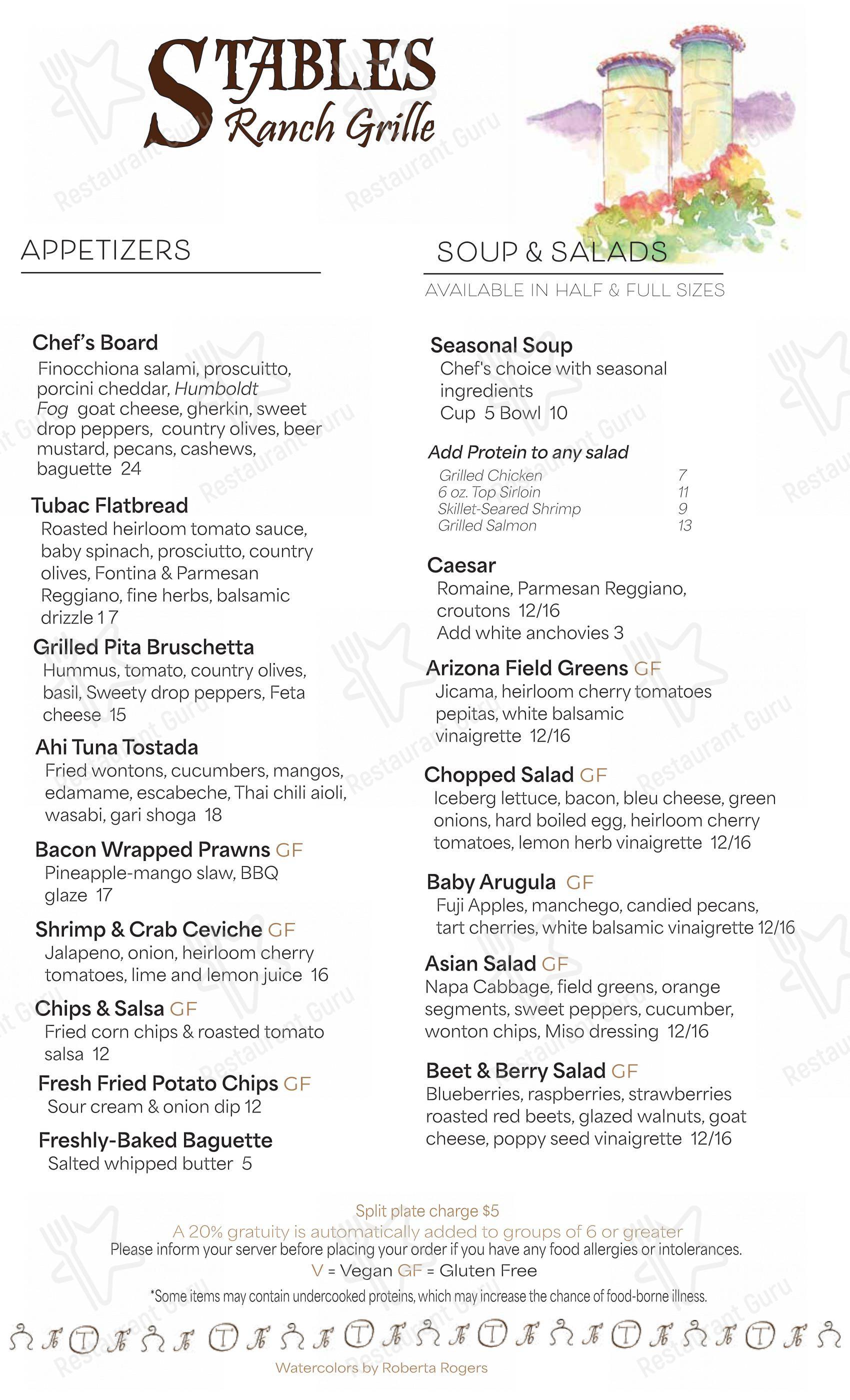 Menu at Stables Ranch Grille restaurant, Tubac, 65 Avenida de Otero