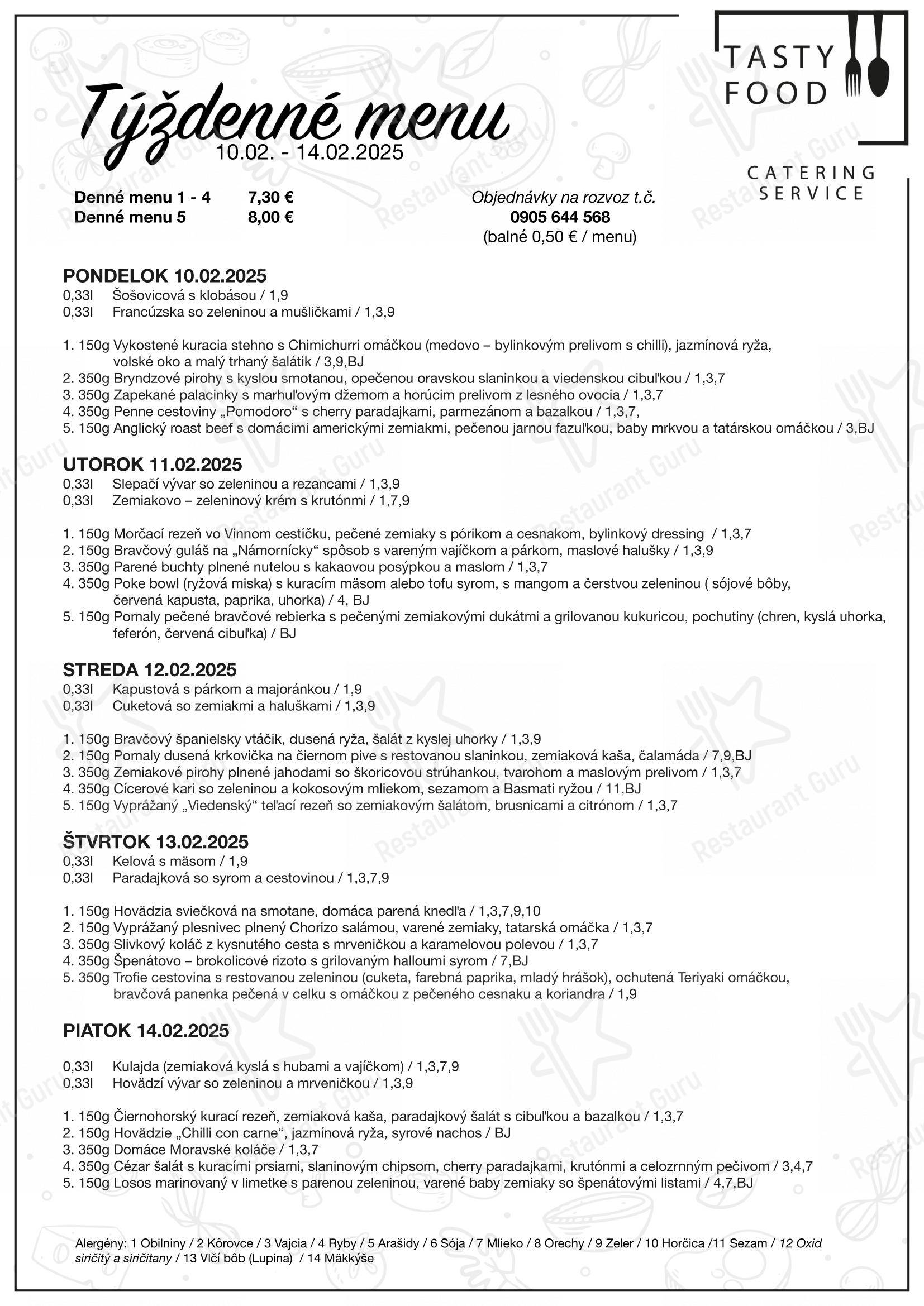 Menu at TASTY FOOD restaurant, Piešťany