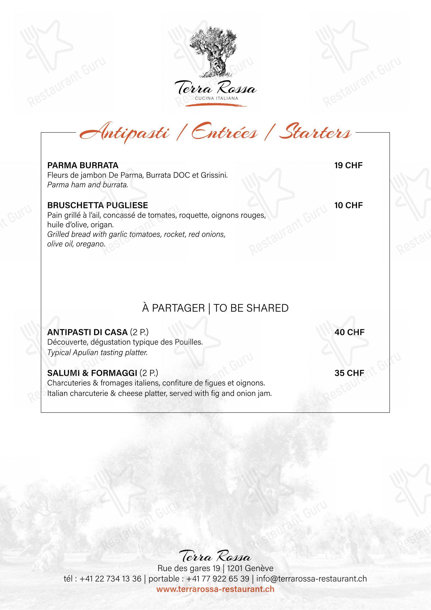 Menu at Terra Rossa restaurant pizzeria, Geneva