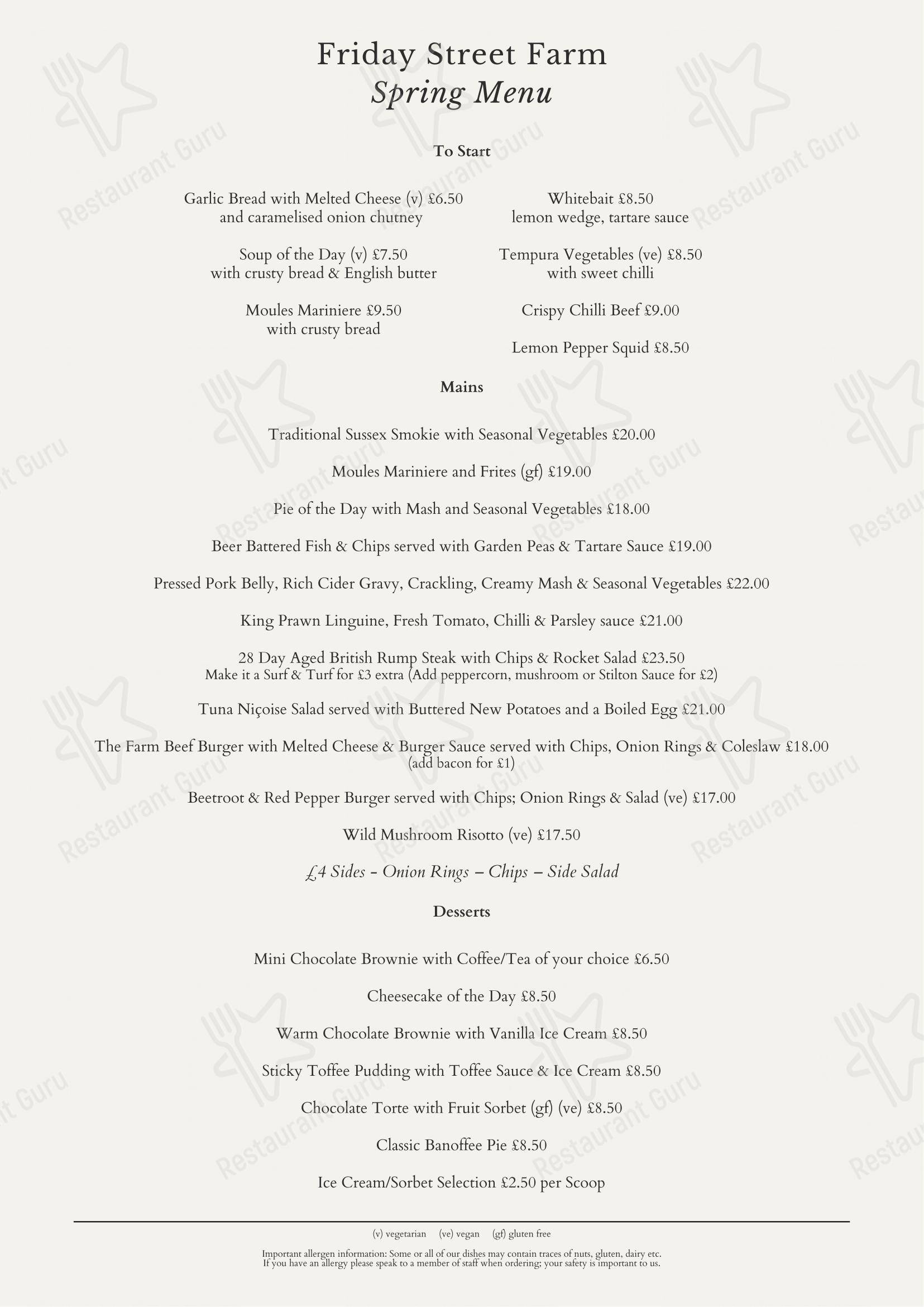 Menu at The Farm @ Friday Street pub & bar, Eastbourne