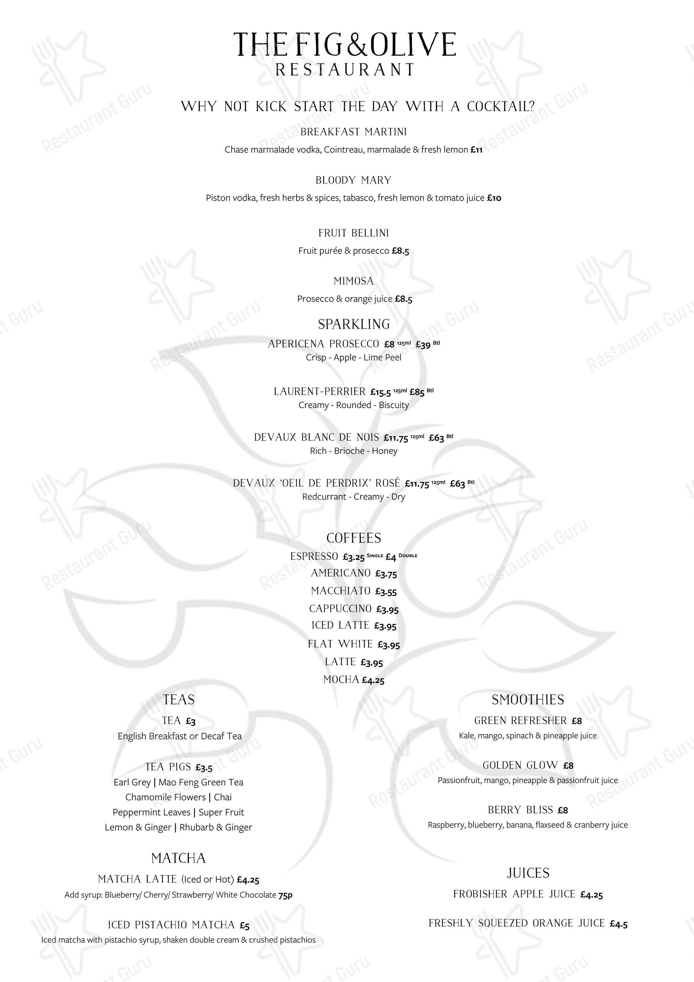 Menu at The Fig & Olive restaurant, Tamworth