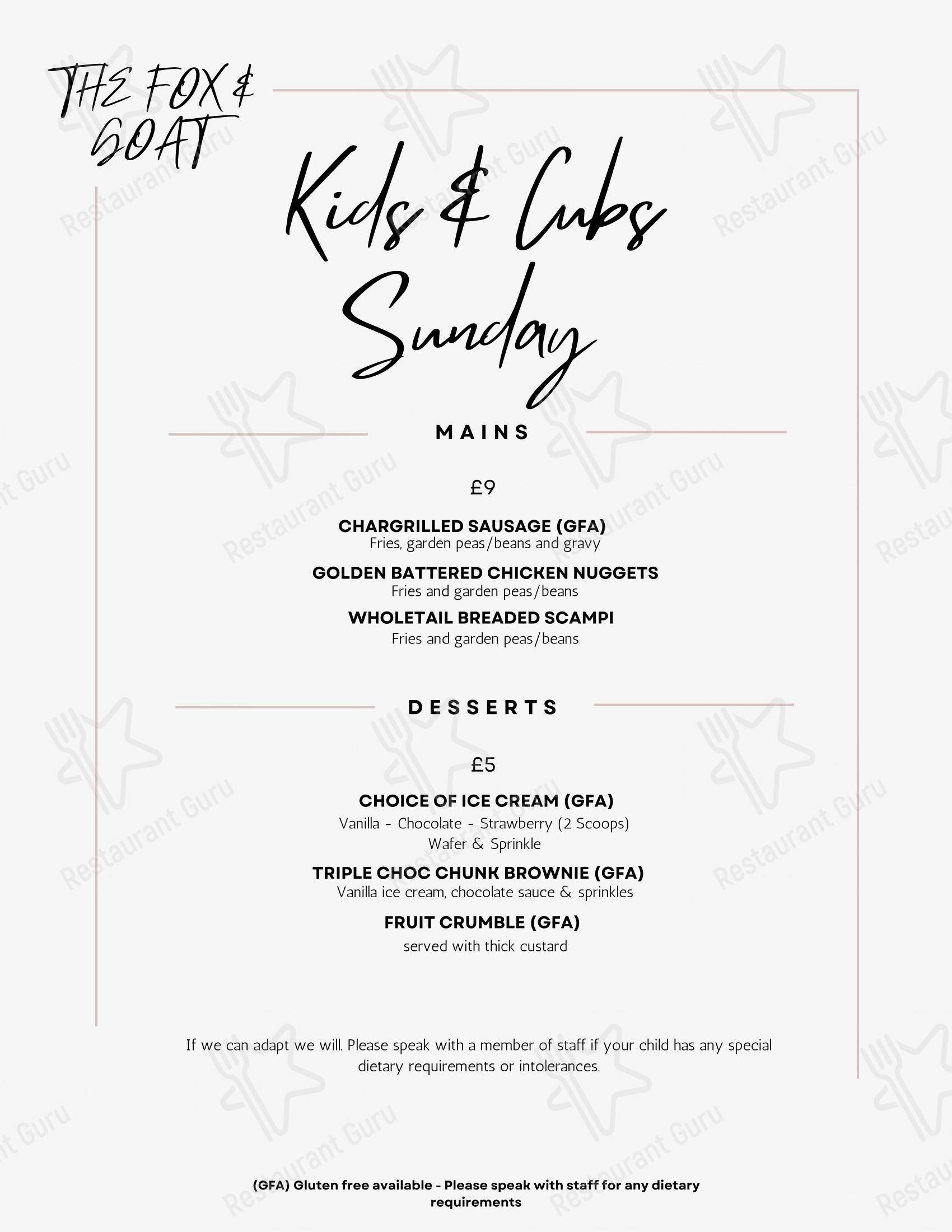 Menu at The Fox & Goat - Tiddington restaurant, Milton Common