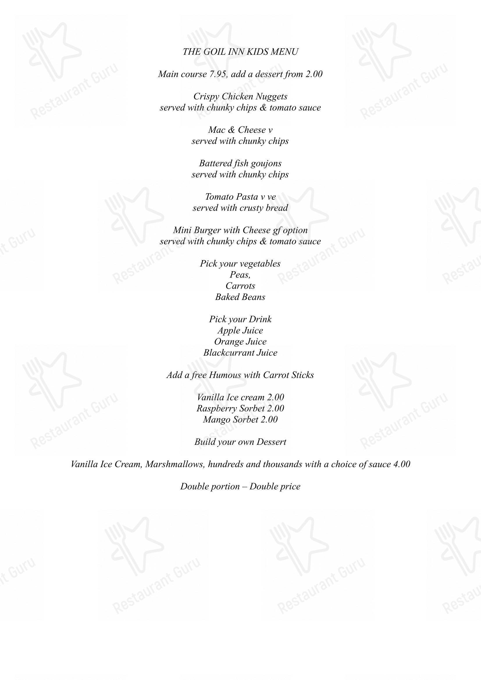 Menu at The Goil Inn Ltd pub & bar, Lochgoilhead