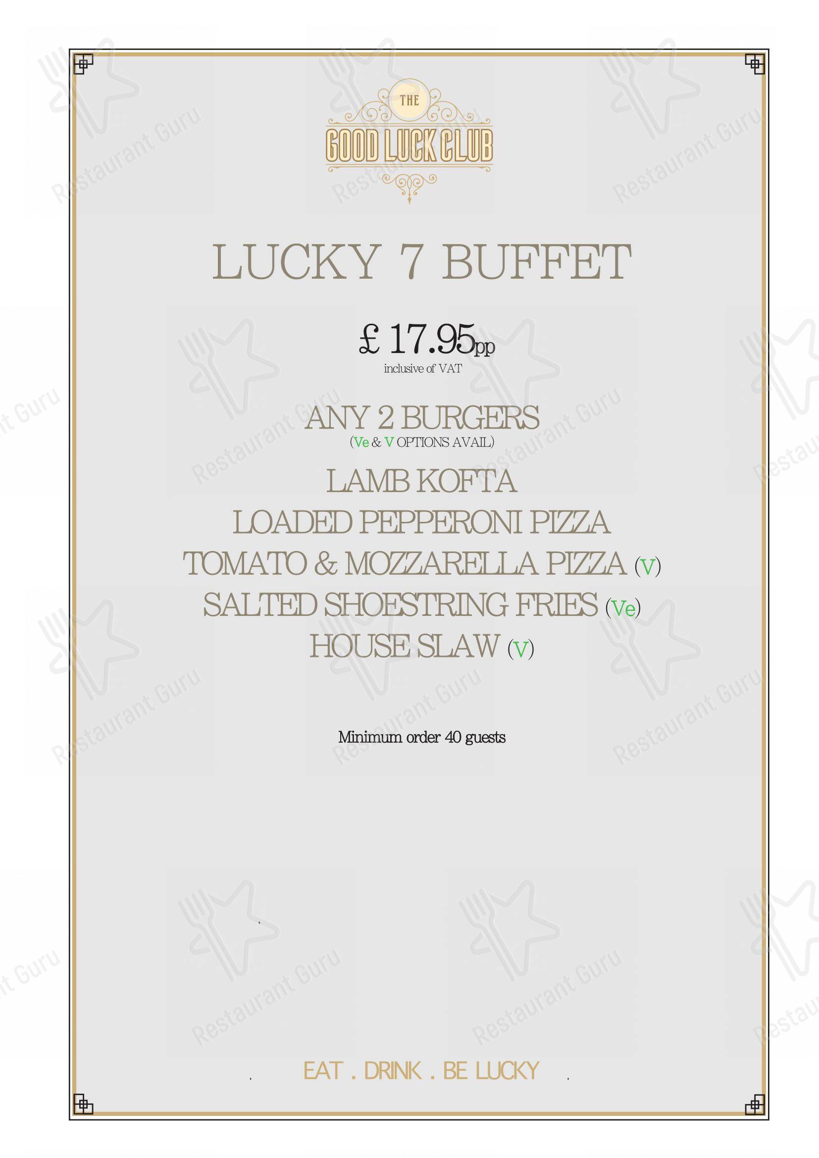 Menu at The Good Luck Club, Leeds