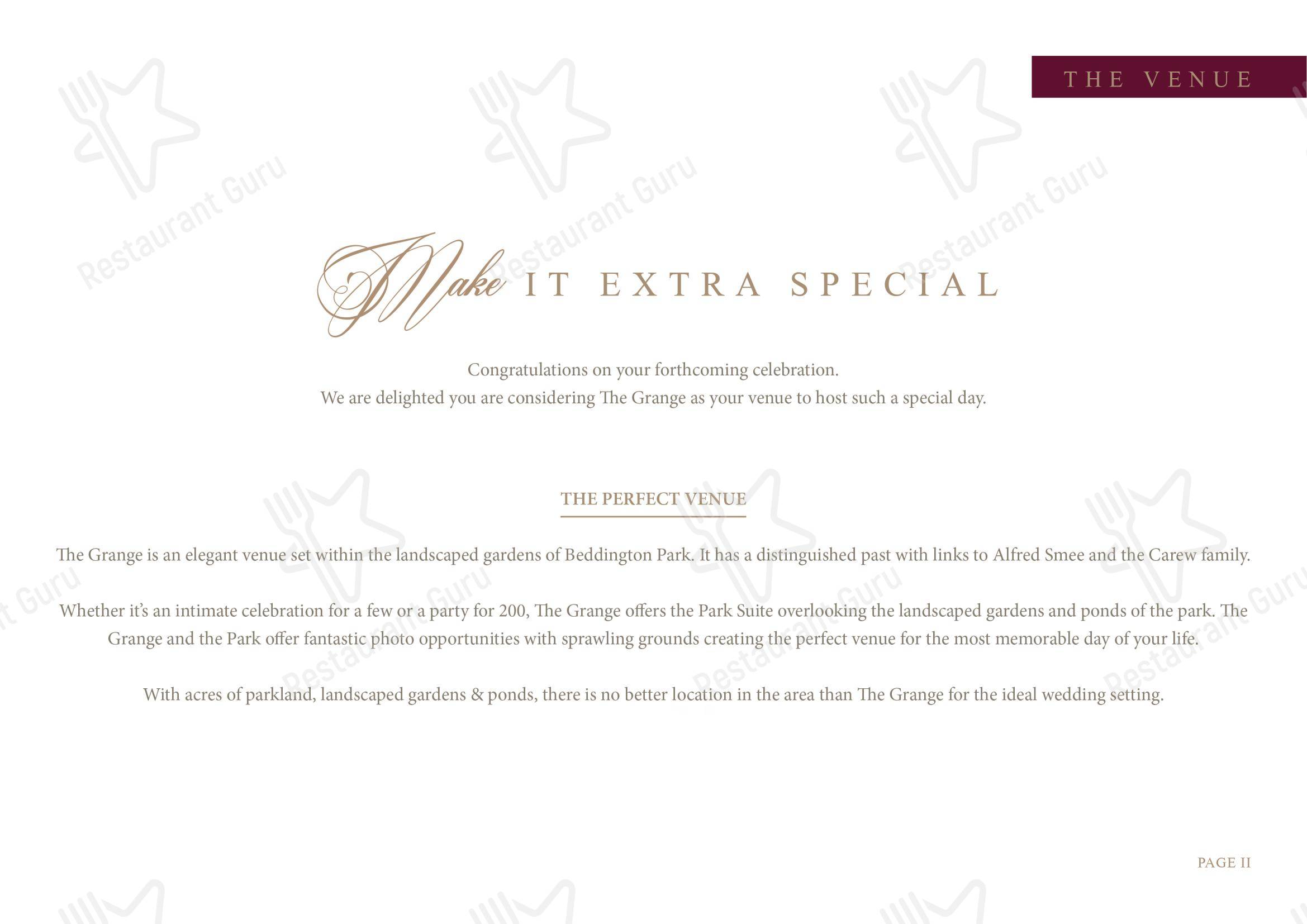 Menu at The Grange Restaurant, Wallington, Beddington Park
