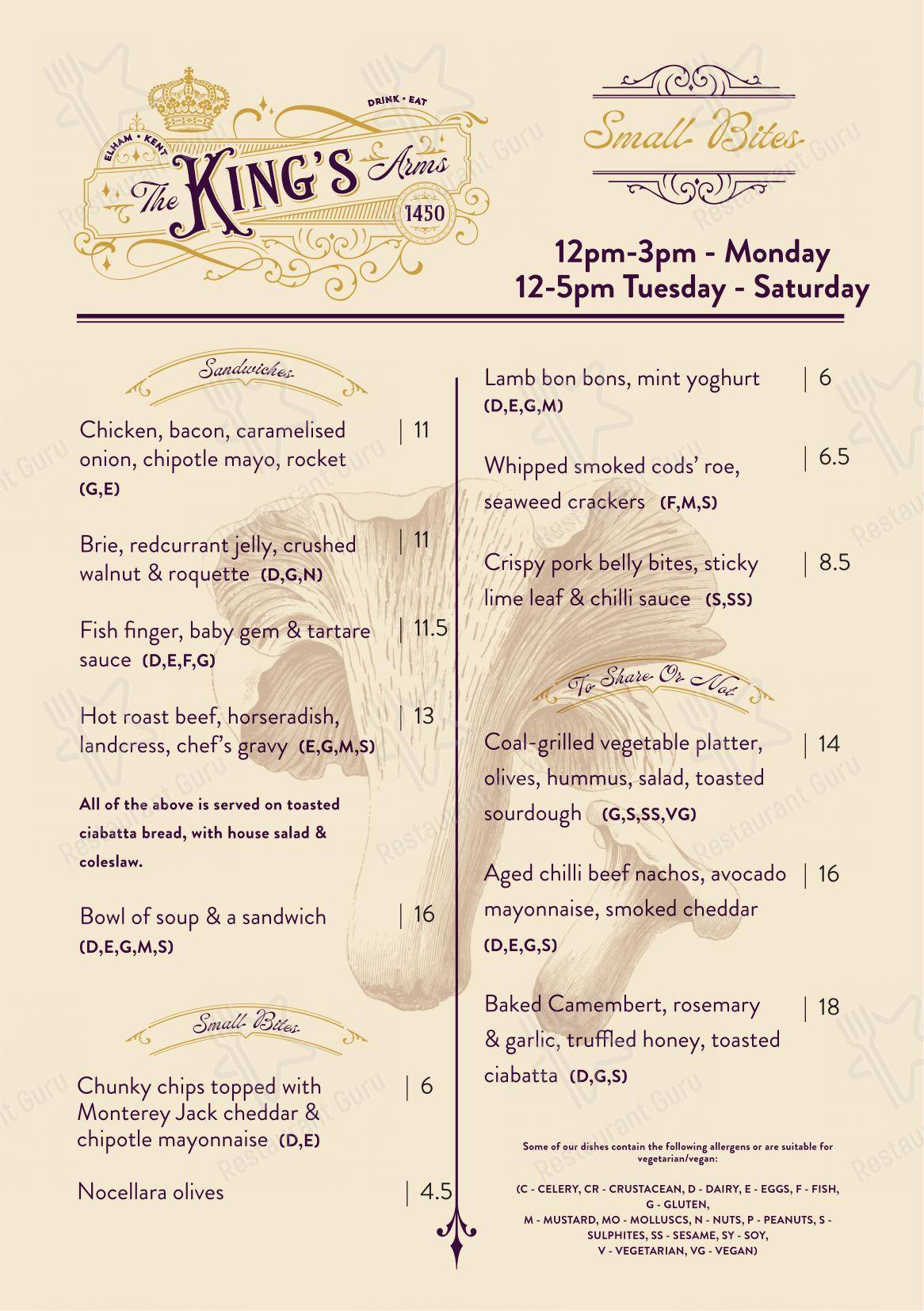 Menu at The Kings Arms pub & bar, Elham