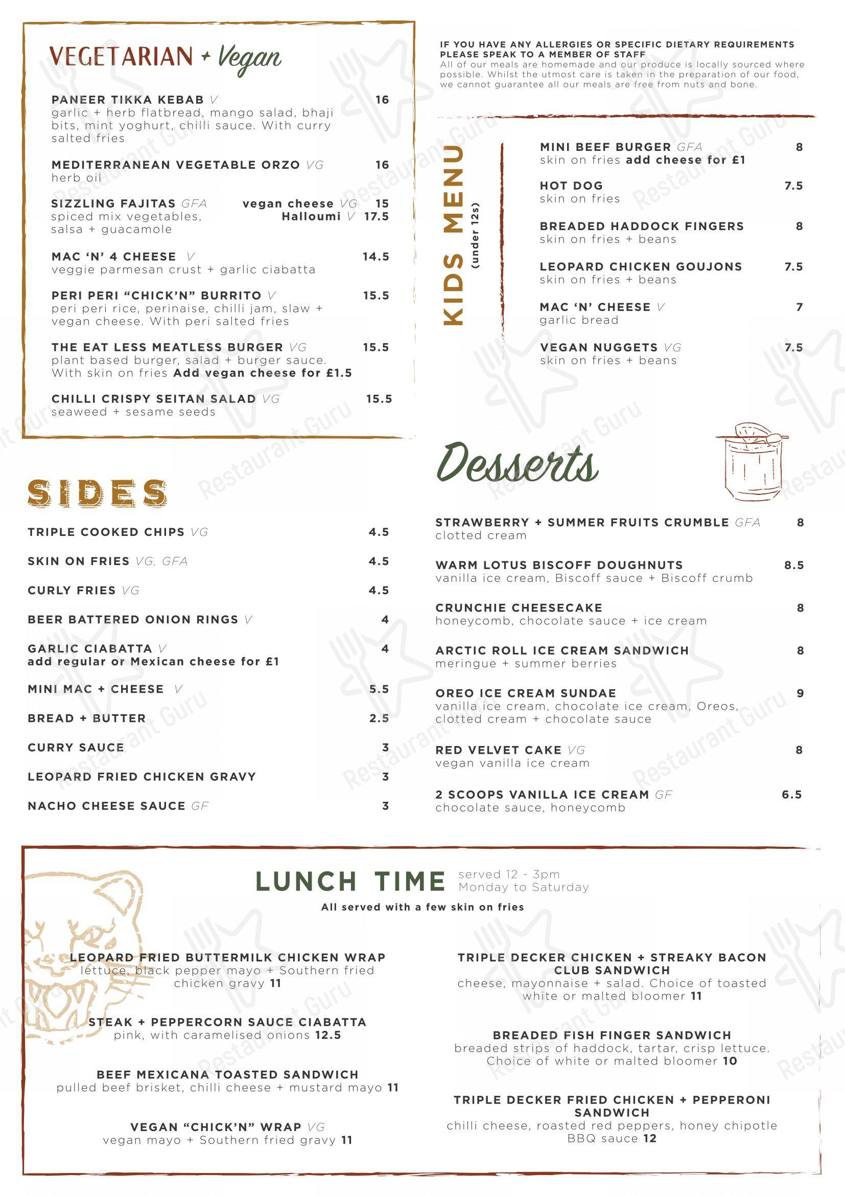 Menu at The Leopard pub & bar, Nantwich
