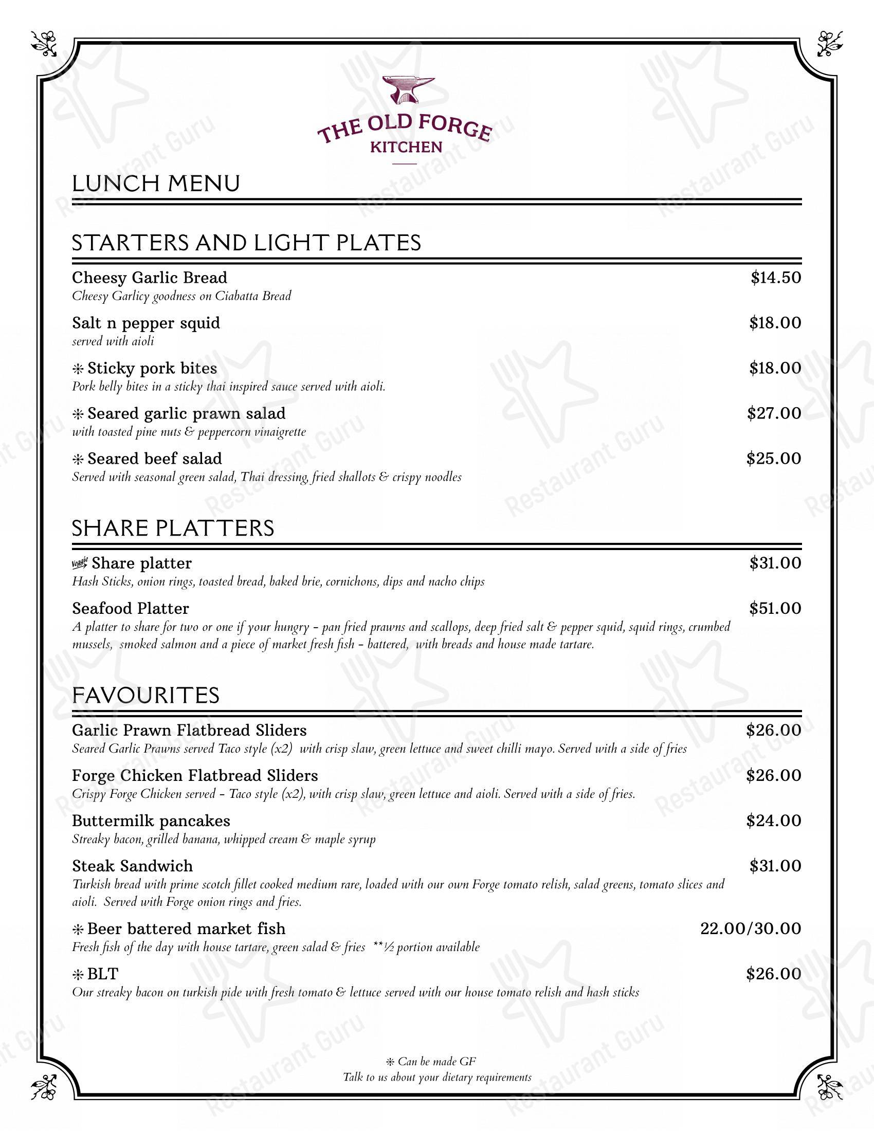 Menu at The Old Forge Kitchen cafe, Te Aroha West