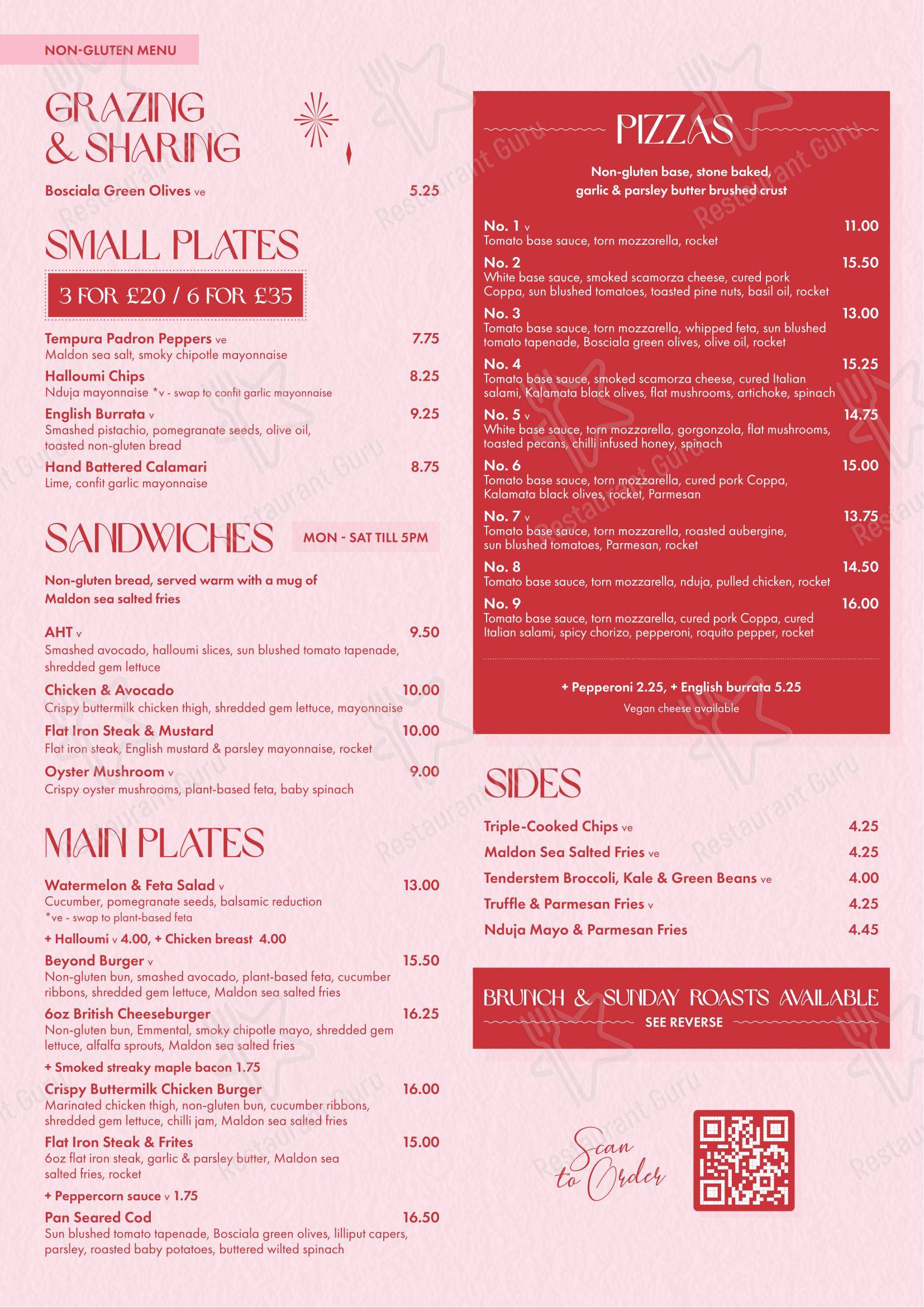 Menu at Saint & Sinner pub & bar, St Albans