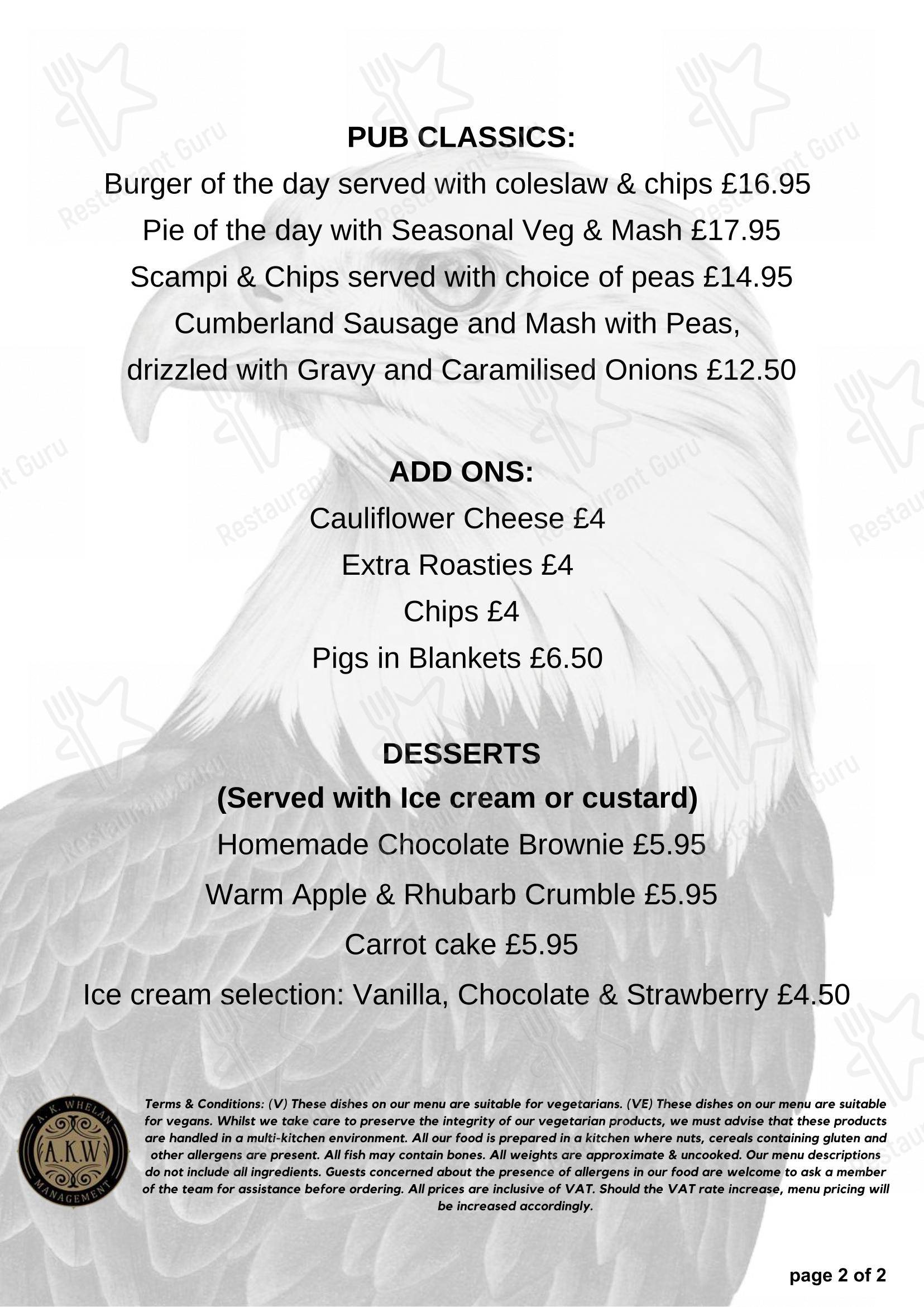 Menu at The Spread Eagle, Croydon pub & bar, Croydon, 39-41 Katharine St