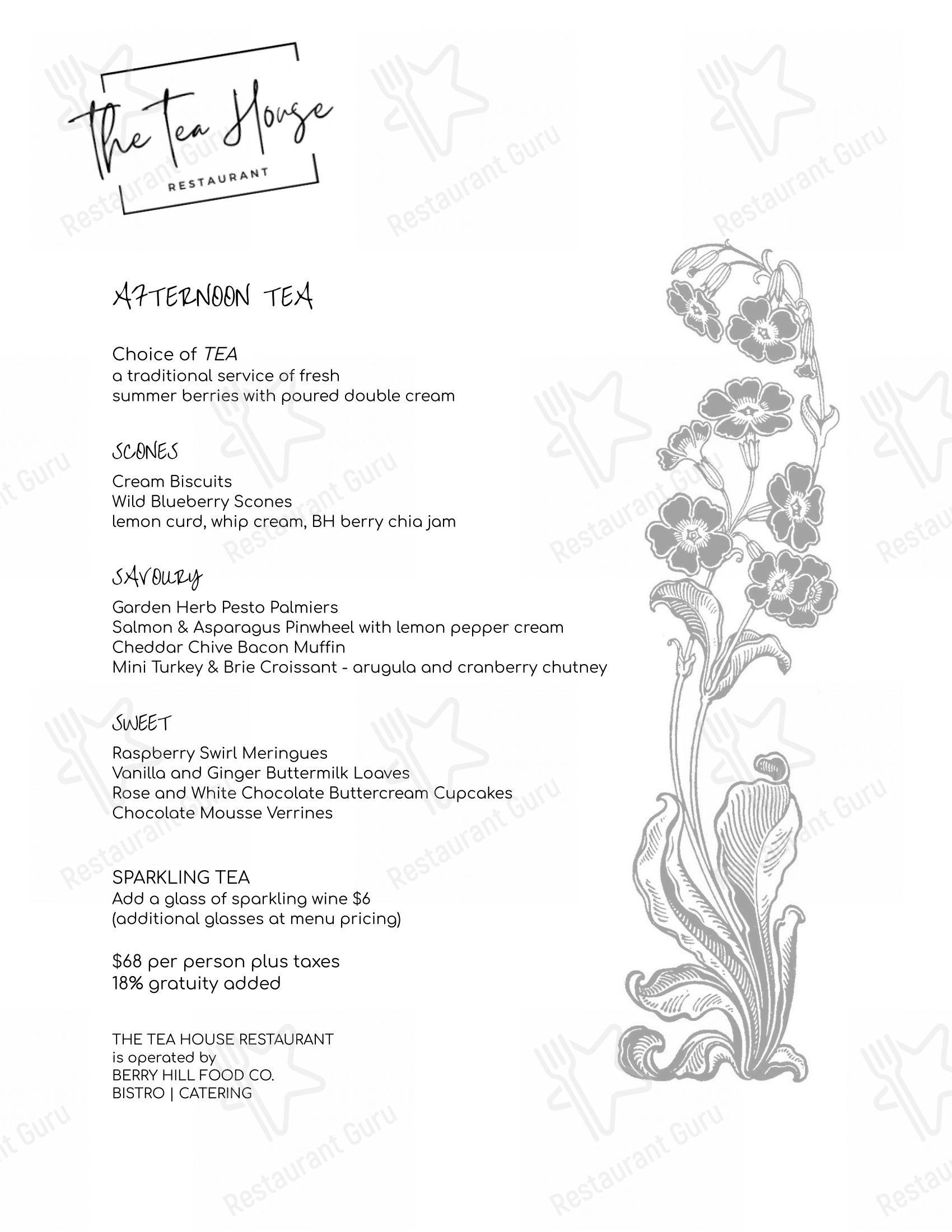 Menu at The Tea House Restaurant at Parkwood, Oshawa