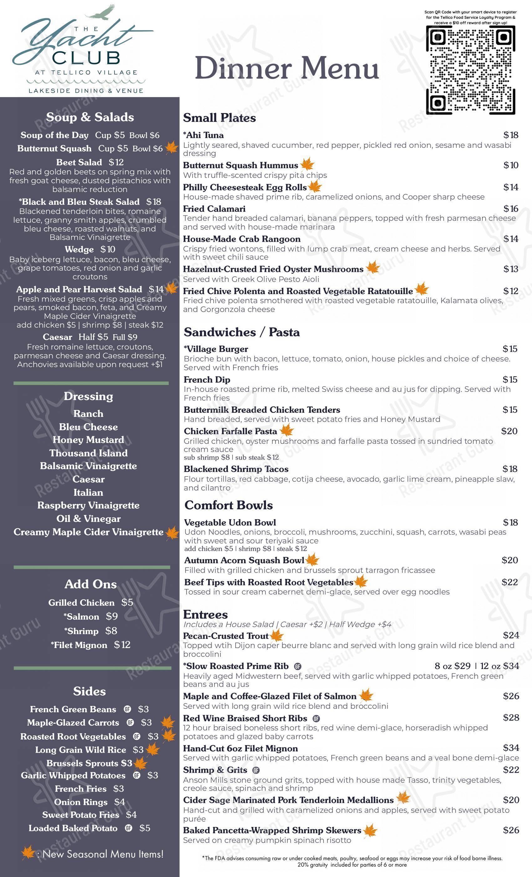 Menu at Toqua Bar & Grill, Loudon, 200 Toqua Club Way #2334