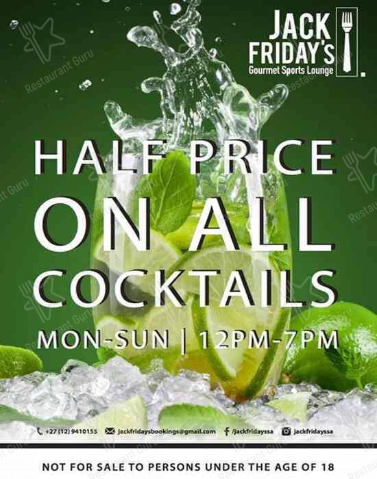 Menu at Jack Friday's pub & bar, Pretoria