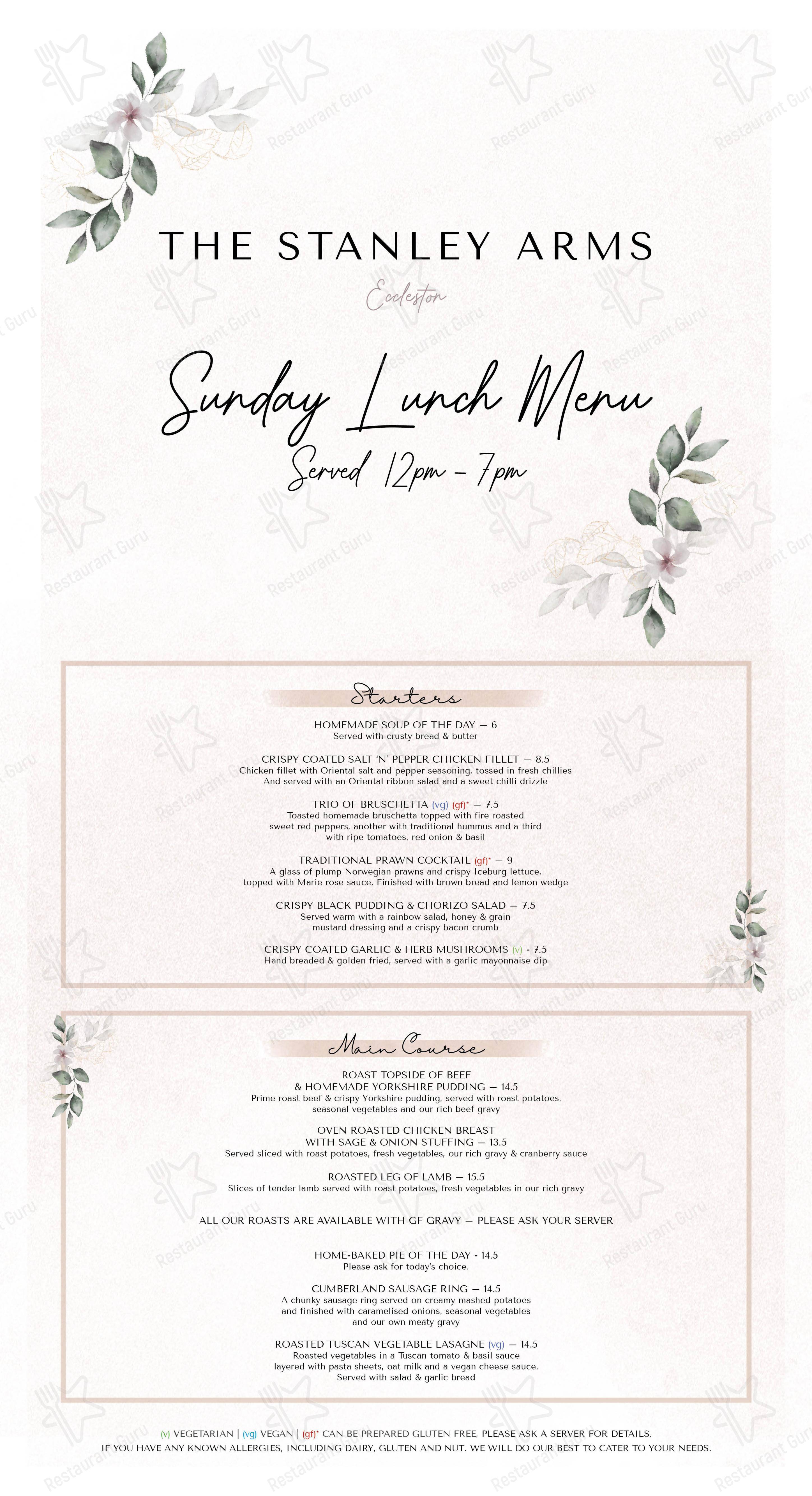 Menu at The Stanley Arms pub & bar, St Helens