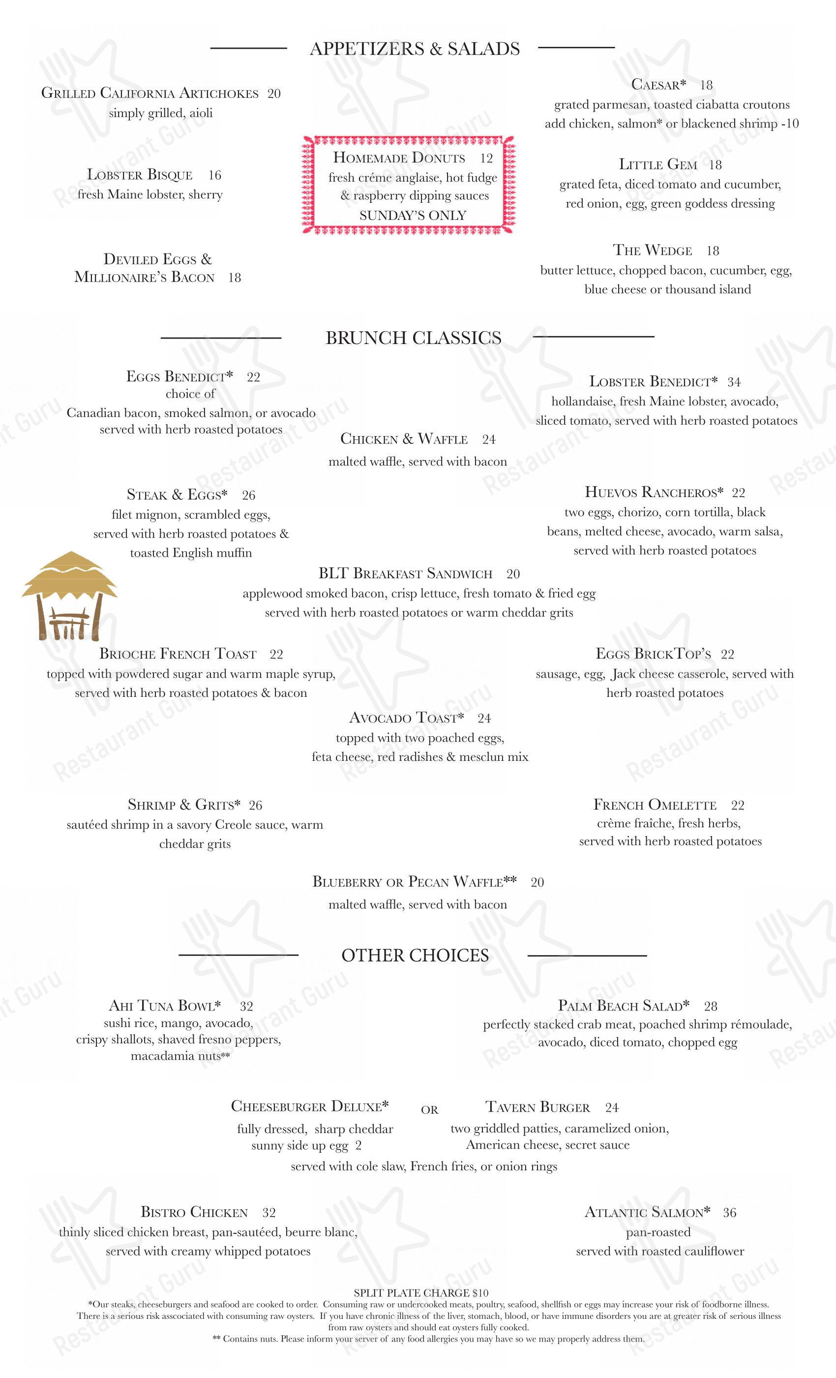 Menu at the River House restaurant, Palm Beach Gardens, PGA Boulevard
