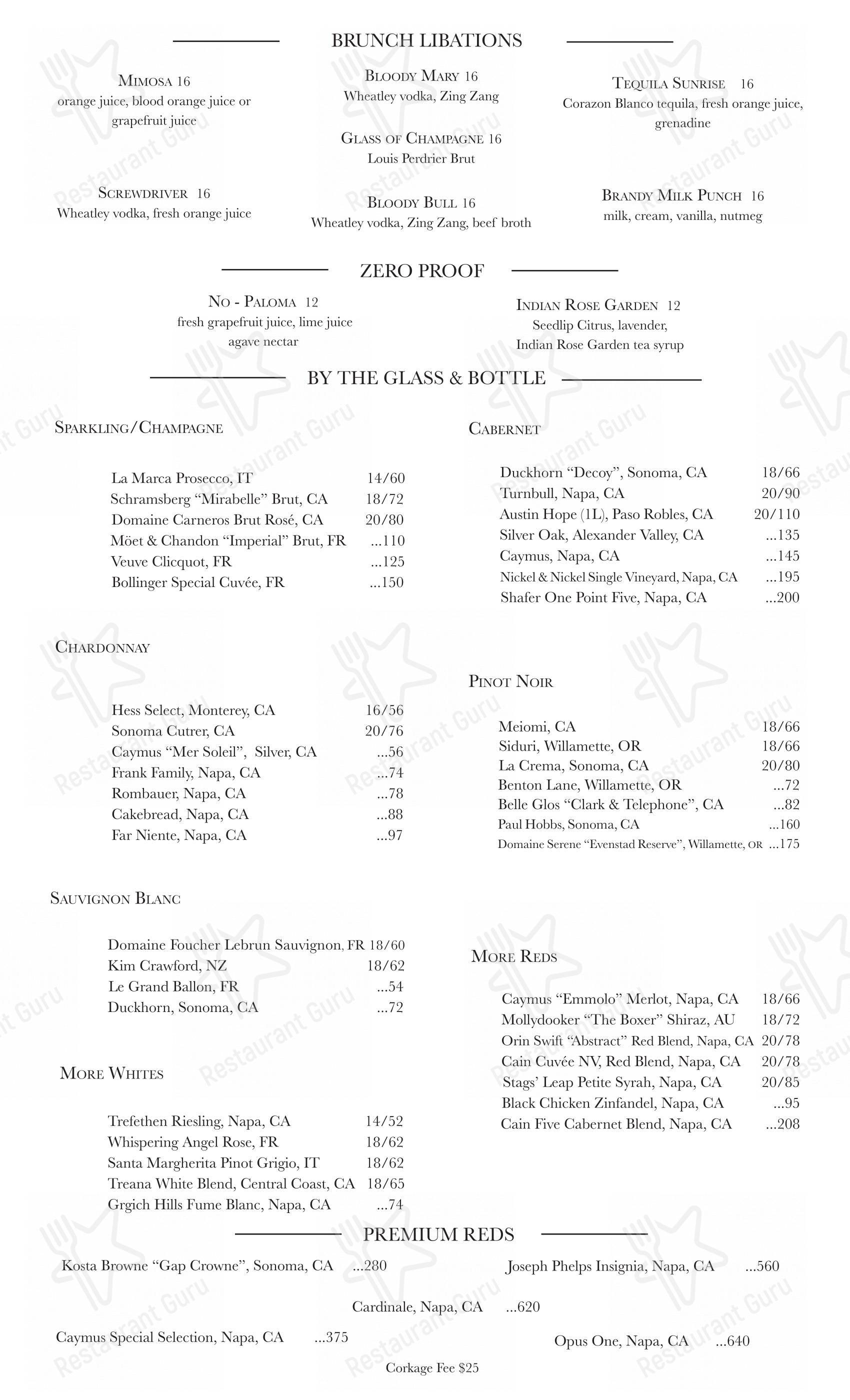 Menu at the River House restaurant, Palm Beach Gardens, PGA Boulevard