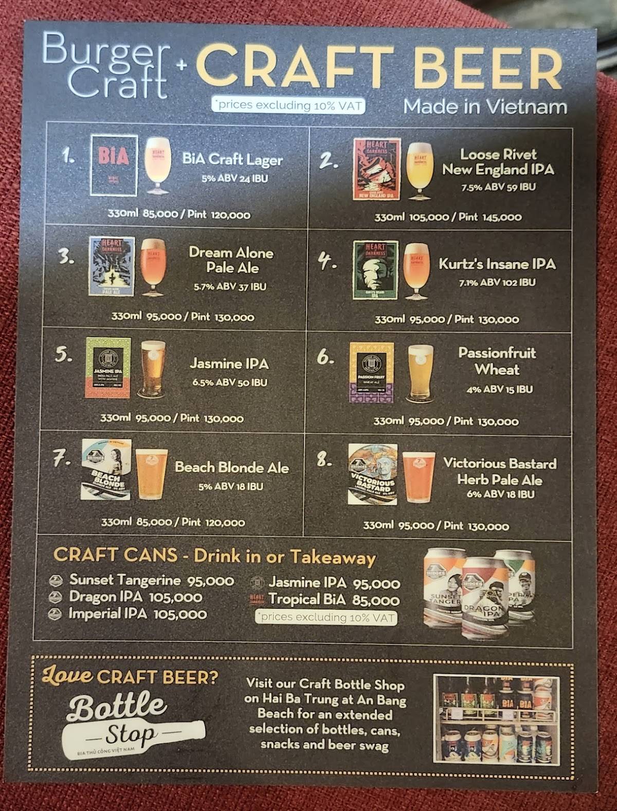 Menu at Burger Craft restaurant, Hoi An, 639 Đ. Hai Bà Trưng