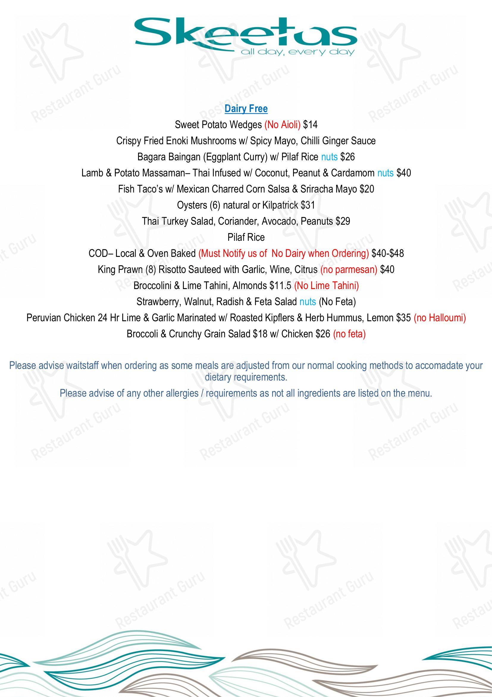 Menu at Skeetas Restaurant Bar & Cafe, Geraldton, 3/219 Foreshore Dr