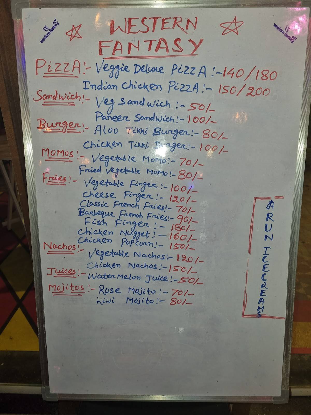 Menu at western fantasy, Muniguda
