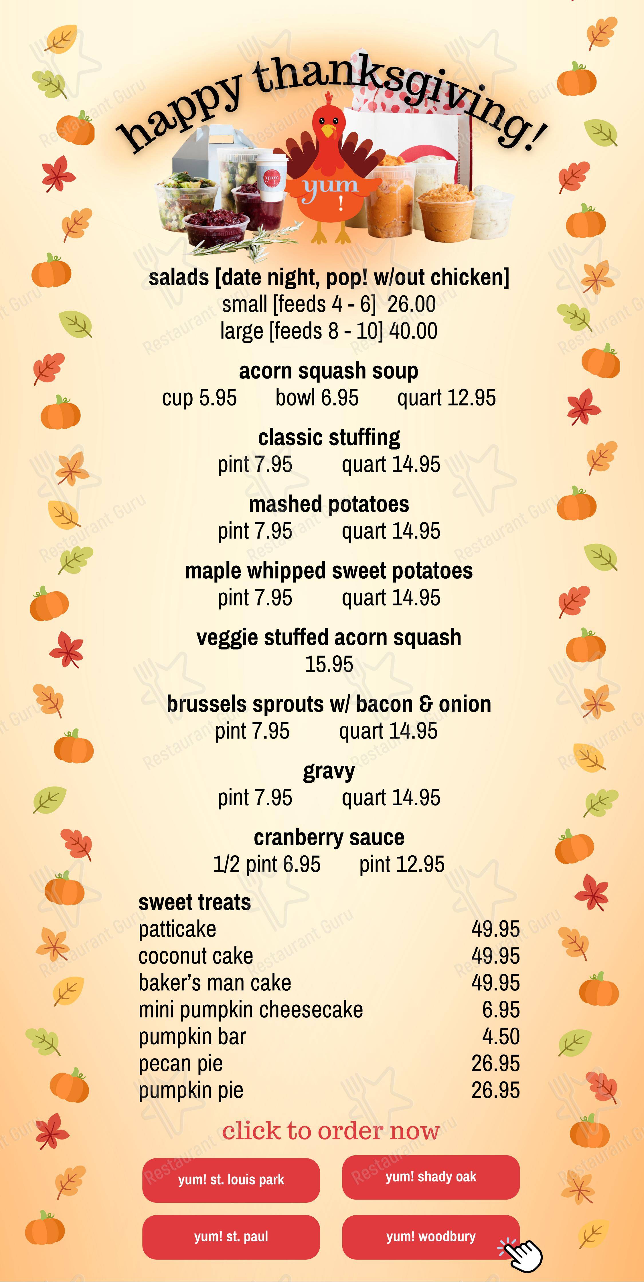Menu at yum! Kitchen and Bakery, Saint Louis Park